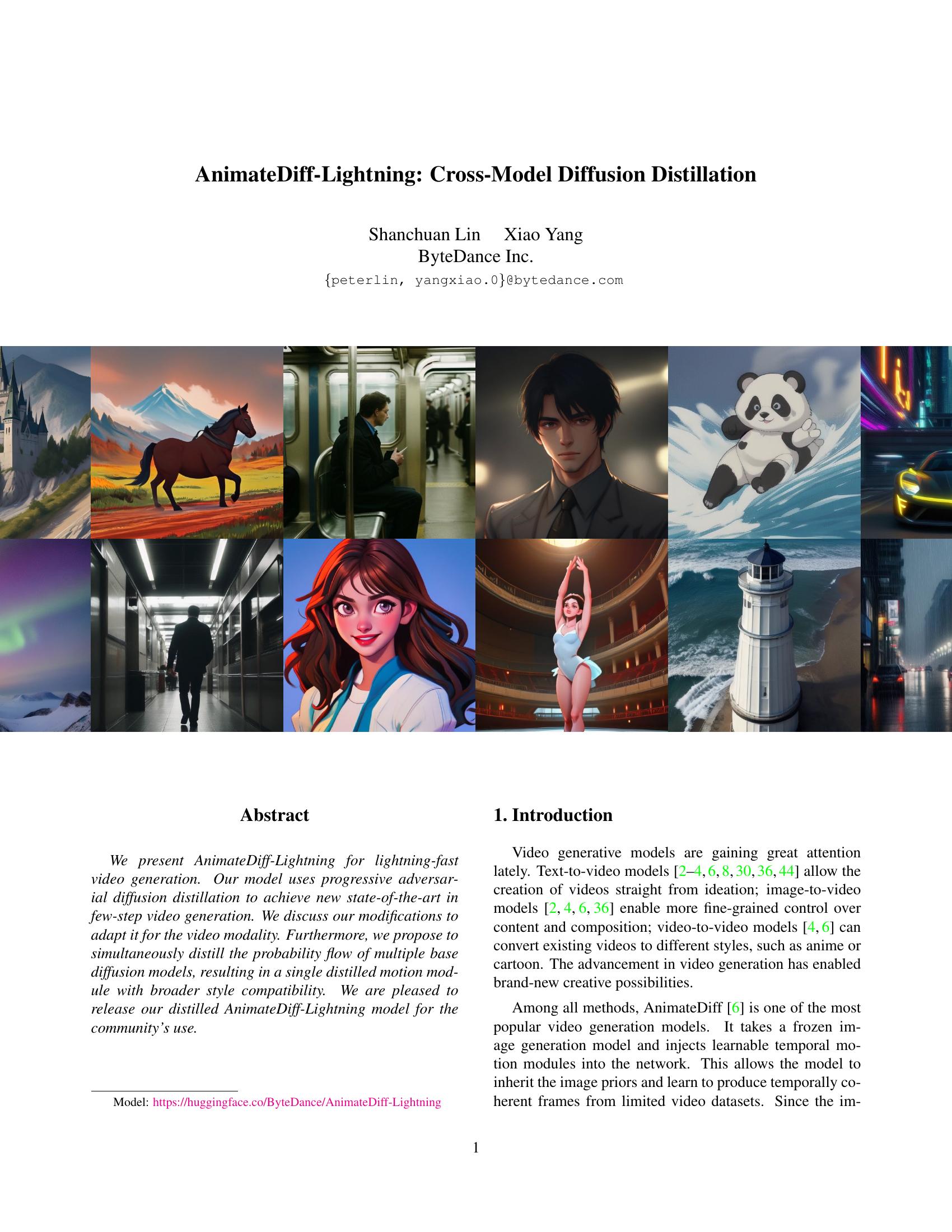 AnimateDiff-Lightning: Cross-Model Diffusion Distillation - 智源社区论文