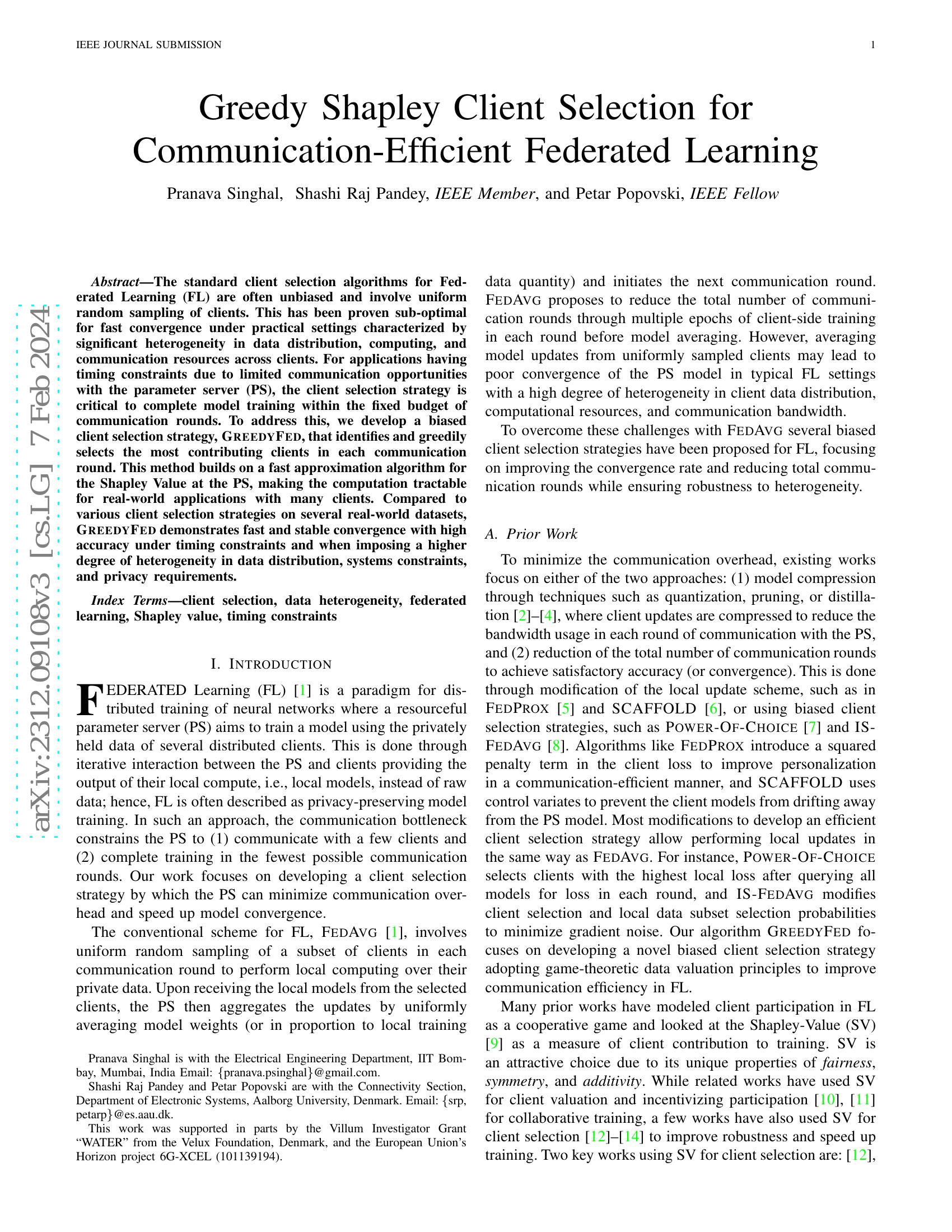 Greedy Shapley Client Selection for Communication-Efficient Federated Learning - 智源社区论文