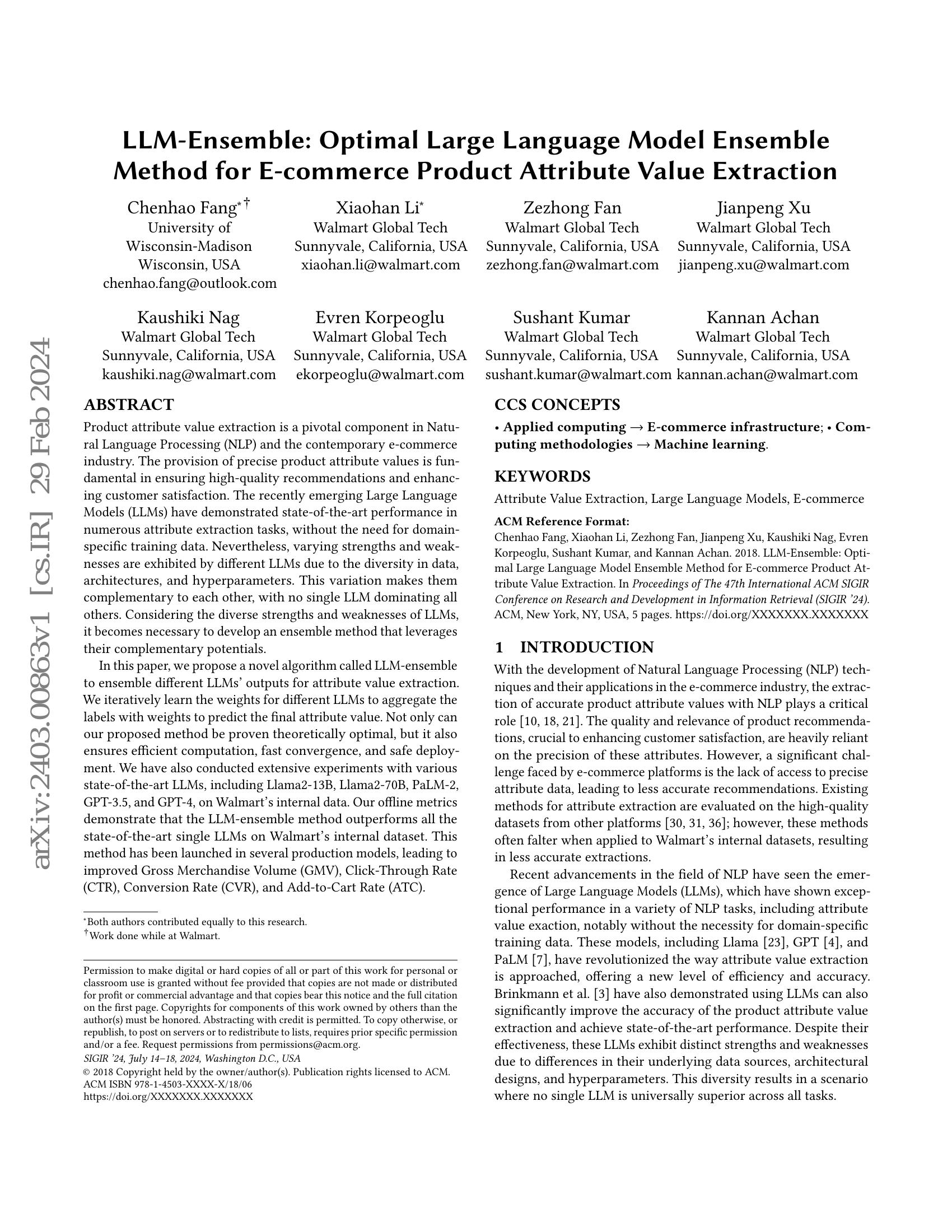 LLM-Ensemble: Optimal Large Language Model Ensemble Method for E-commerce Product Attribute ...