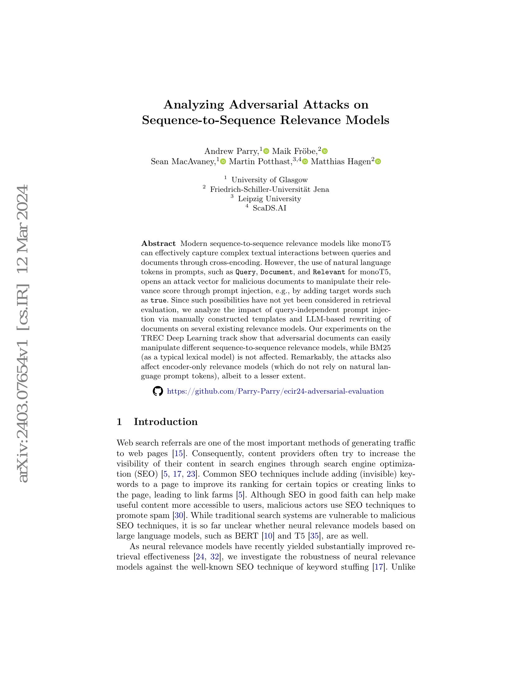 Analyzing Adversarial Attacks on Sequence-to-Sequence Relevance Models - 智源社区论文