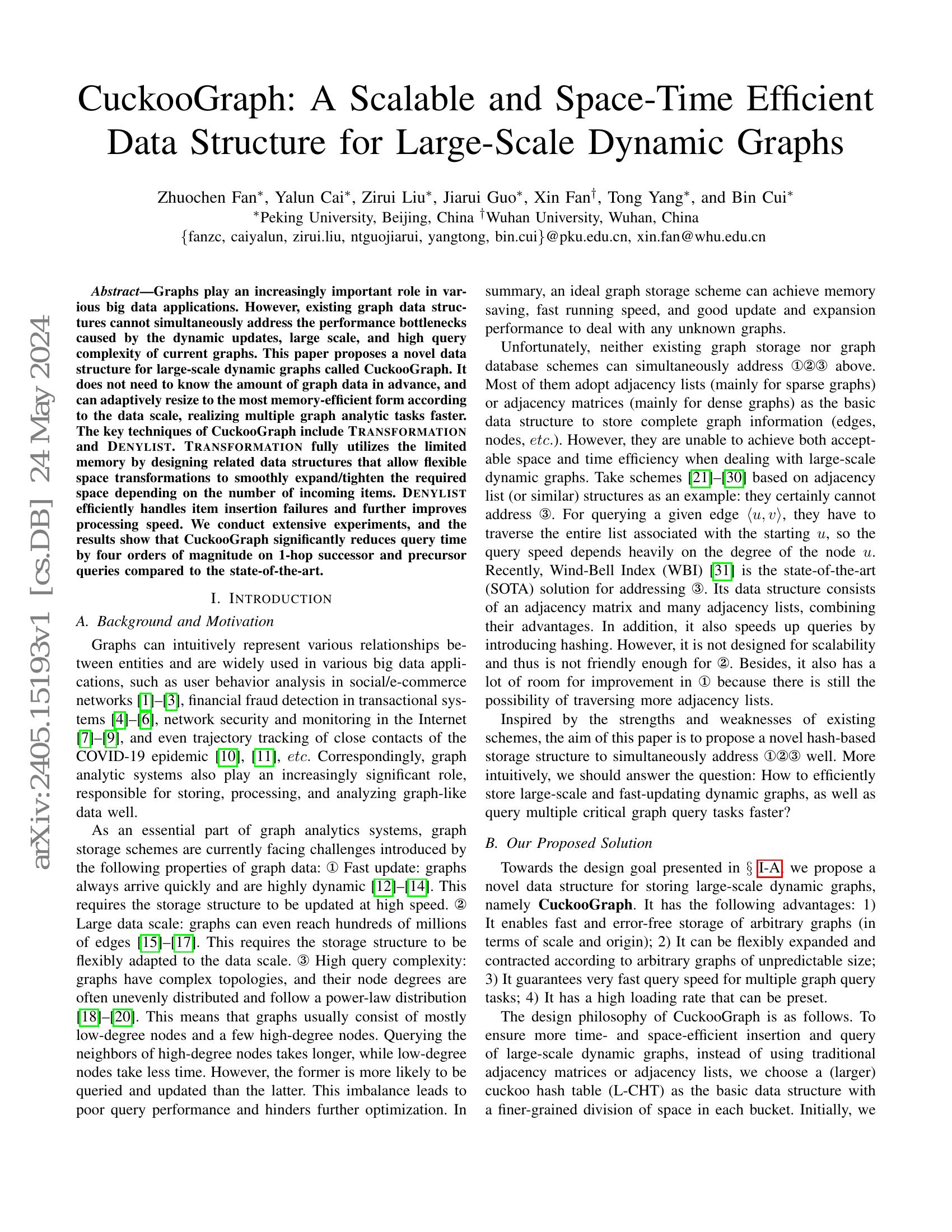 CuckooGraph: A Scalable and Space-Time Efficient Data Structure for Large-Scale Dynamic Graphs ...
