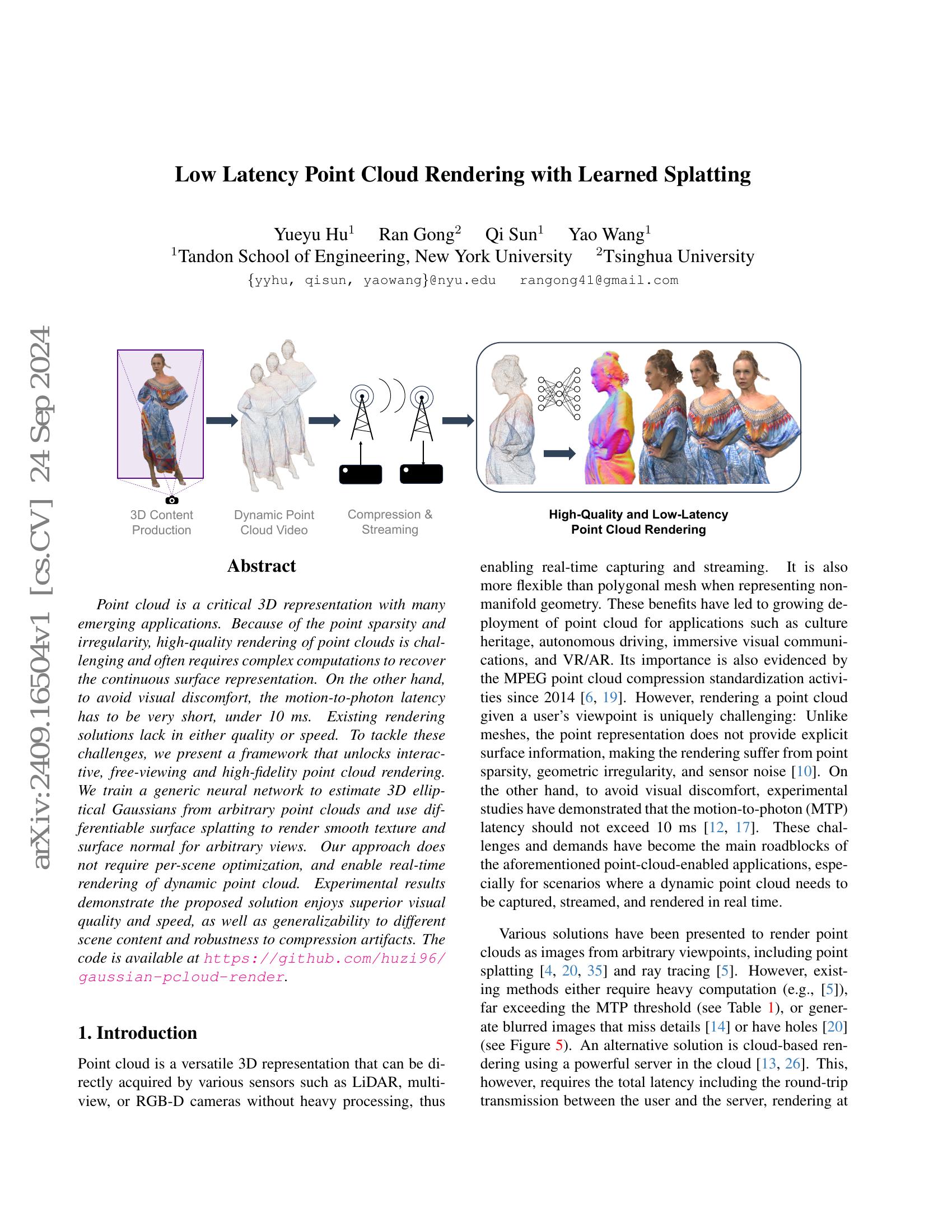 Low Latency Point Cloud Rendering with Learned Splatting - 智源社区论文