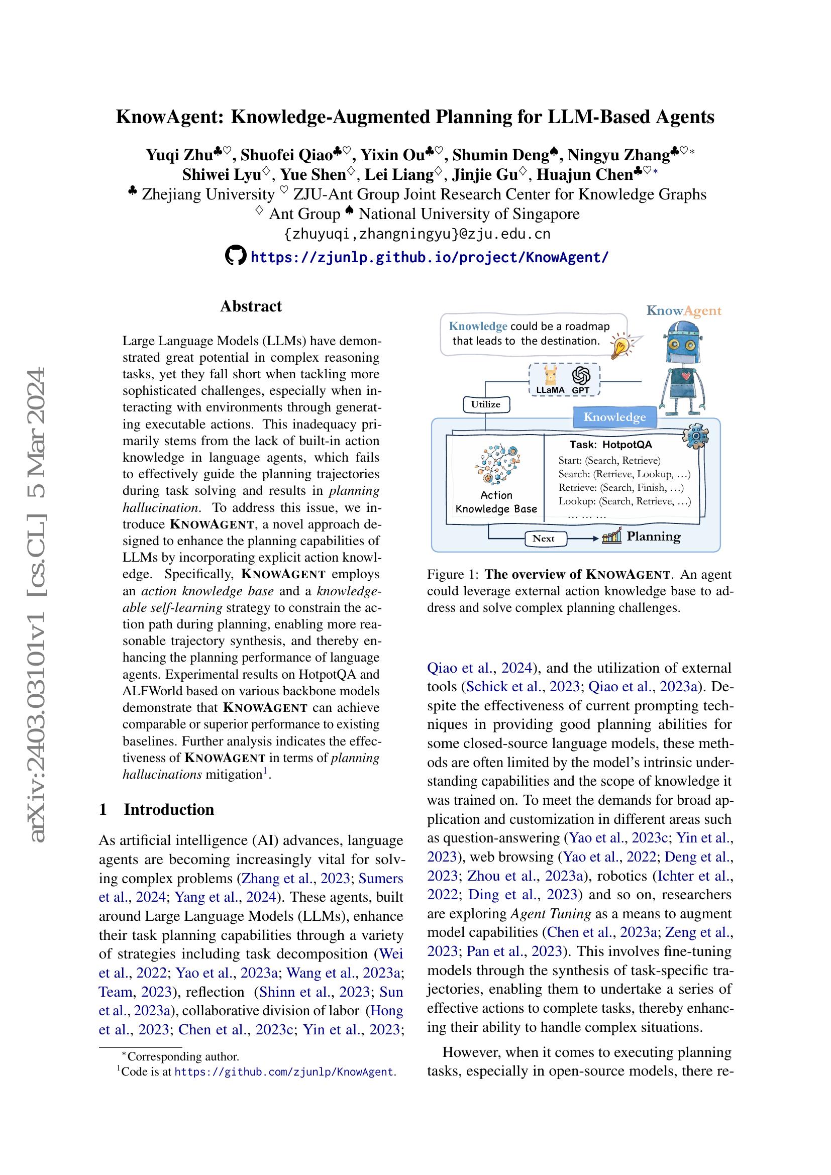 KnowAgent: Knowledge-Augmented Planning for LLM-Based Agents - 智源社区论文