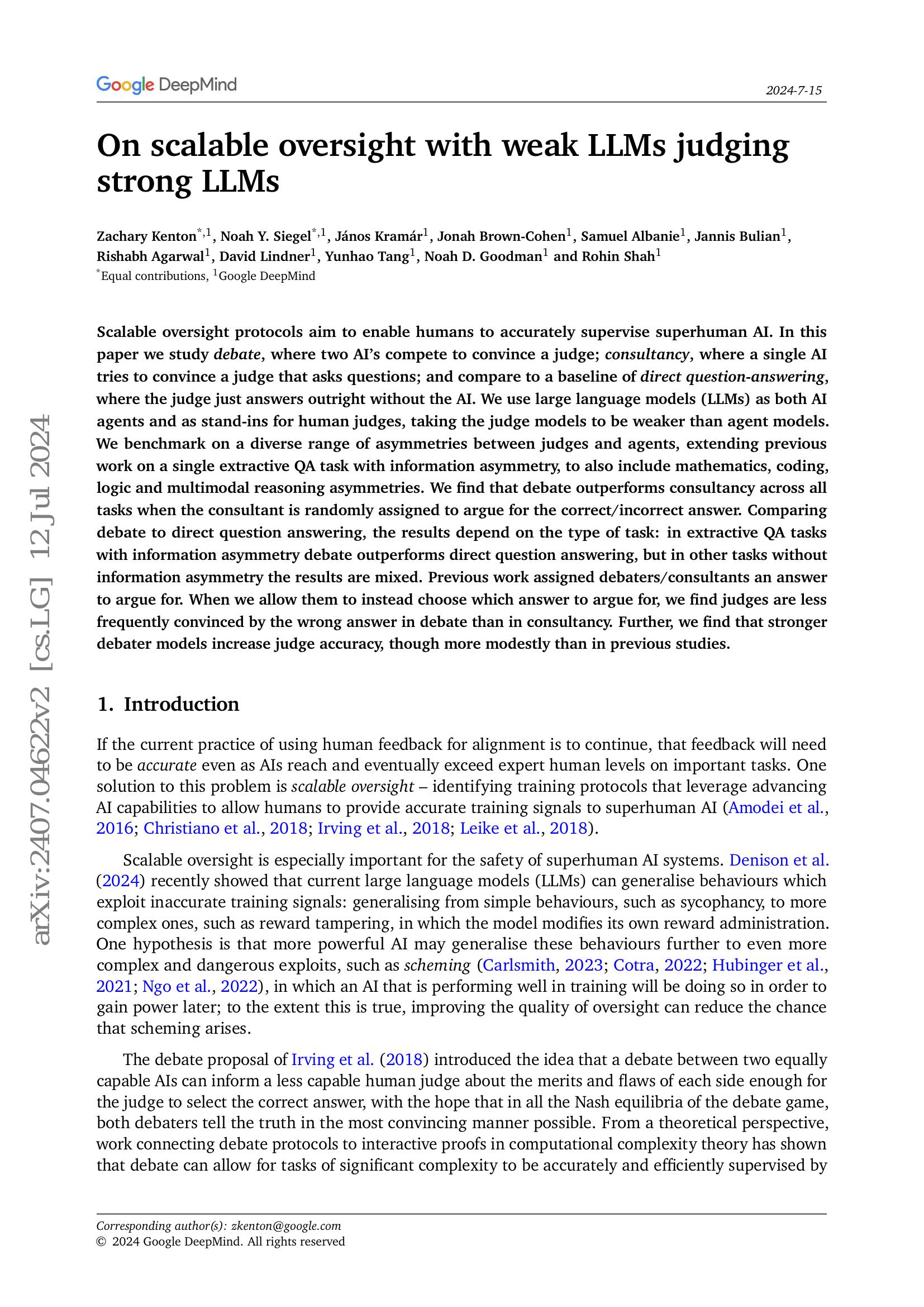 On scalable oversight with weak LLMs judging strong LLMs - 智源社区论文