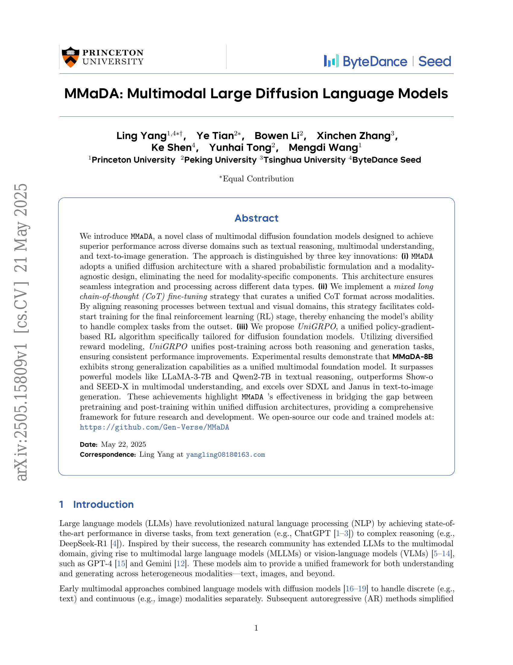 MMaDA: Multimodal Large Diffusion Language Models - 智源社区论文