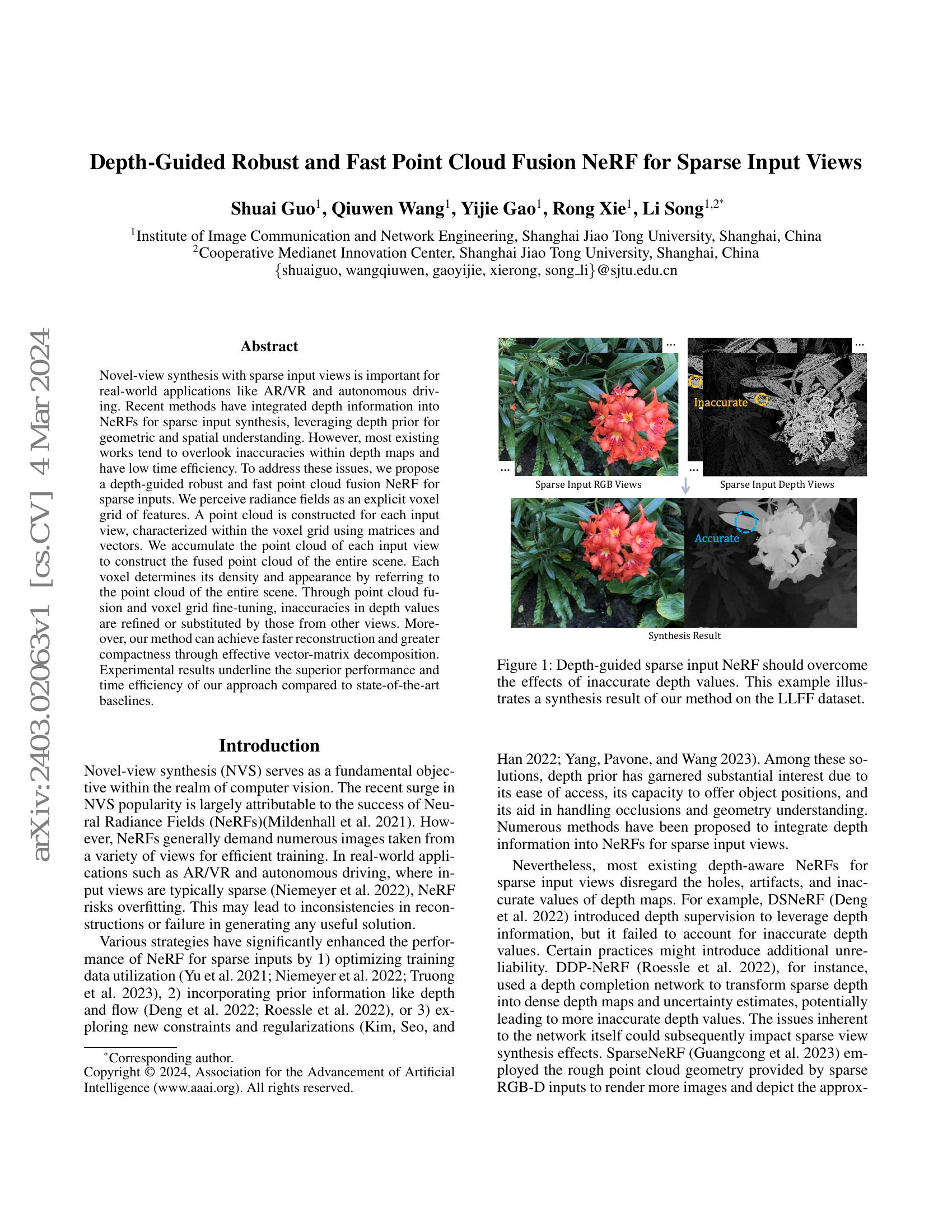 Depth-Guided Robust and Fast Point Cloud Fusion NeRF for Sparse Input Views - 智源社区论文