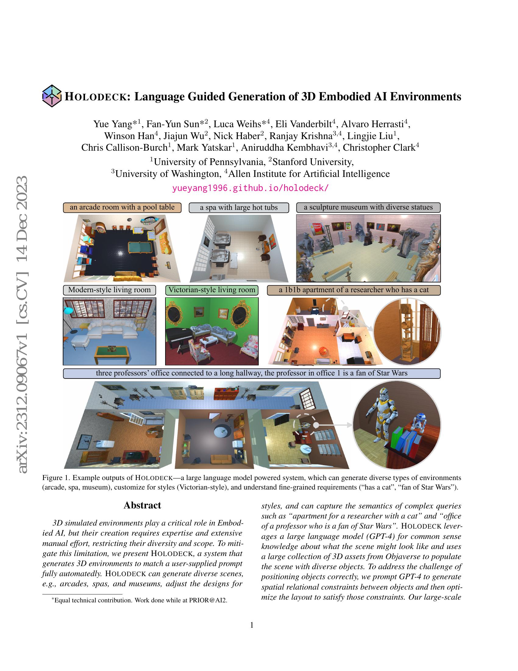 Holodeck: Language Guided Generation of 3D Embodied AI Environments - 智源社区论文