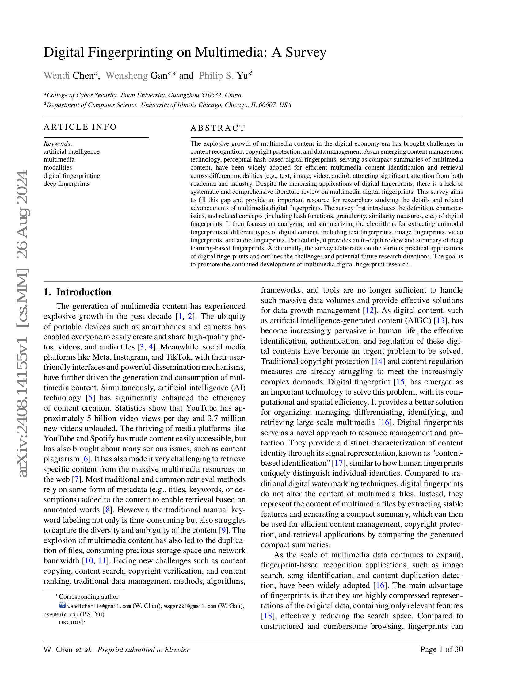 Digital Fingerprinting on Multimedia: A Survey - 智源社区论文