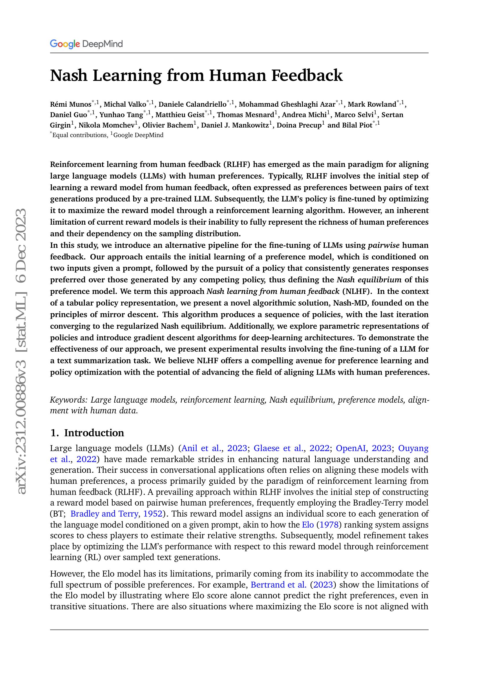 Nash Learning from Human Feedback - 智源社区论文