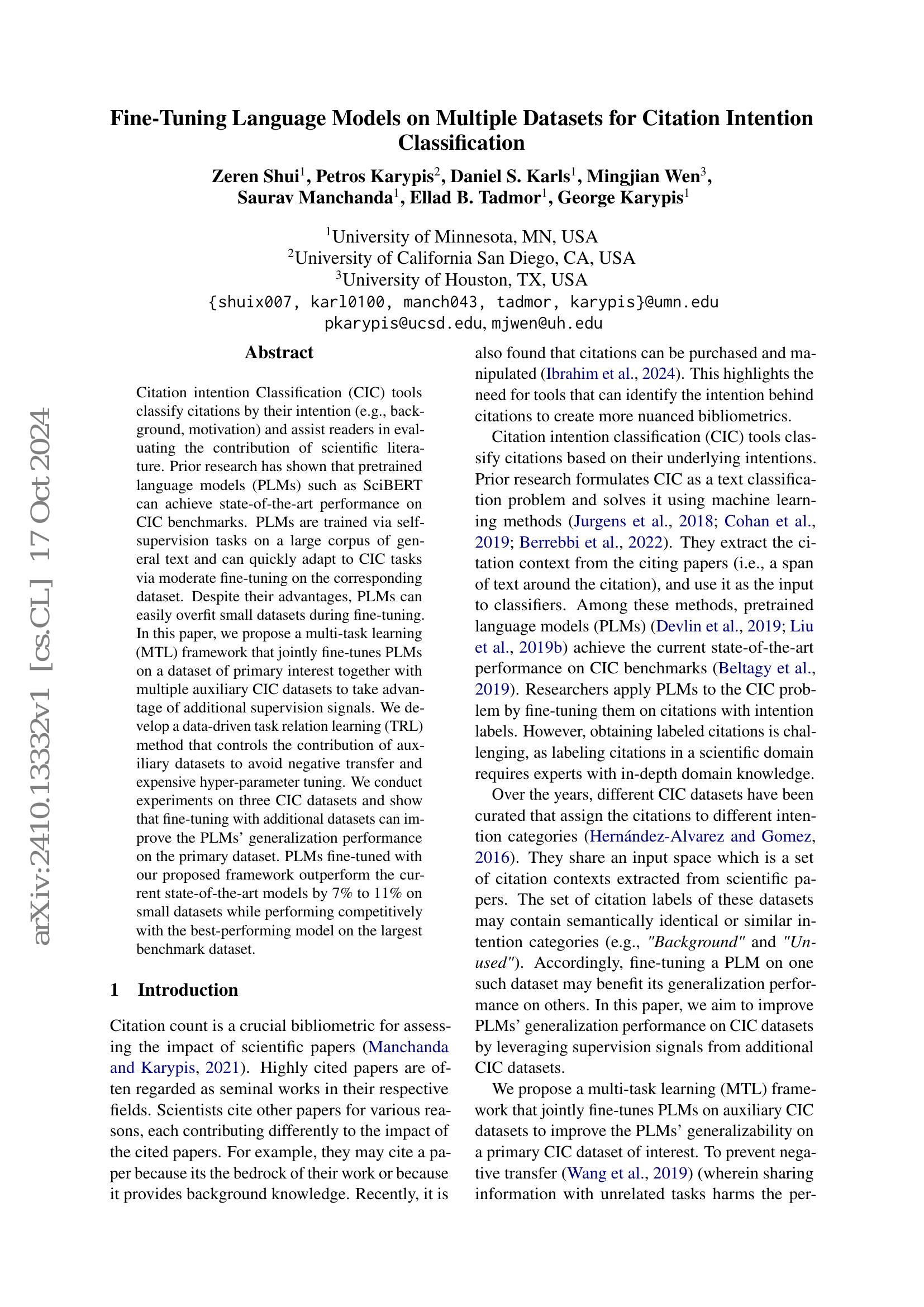 Fine-Tuning Language Models on Multiple Datasets for Citation Intention Classification - 智源社区论文