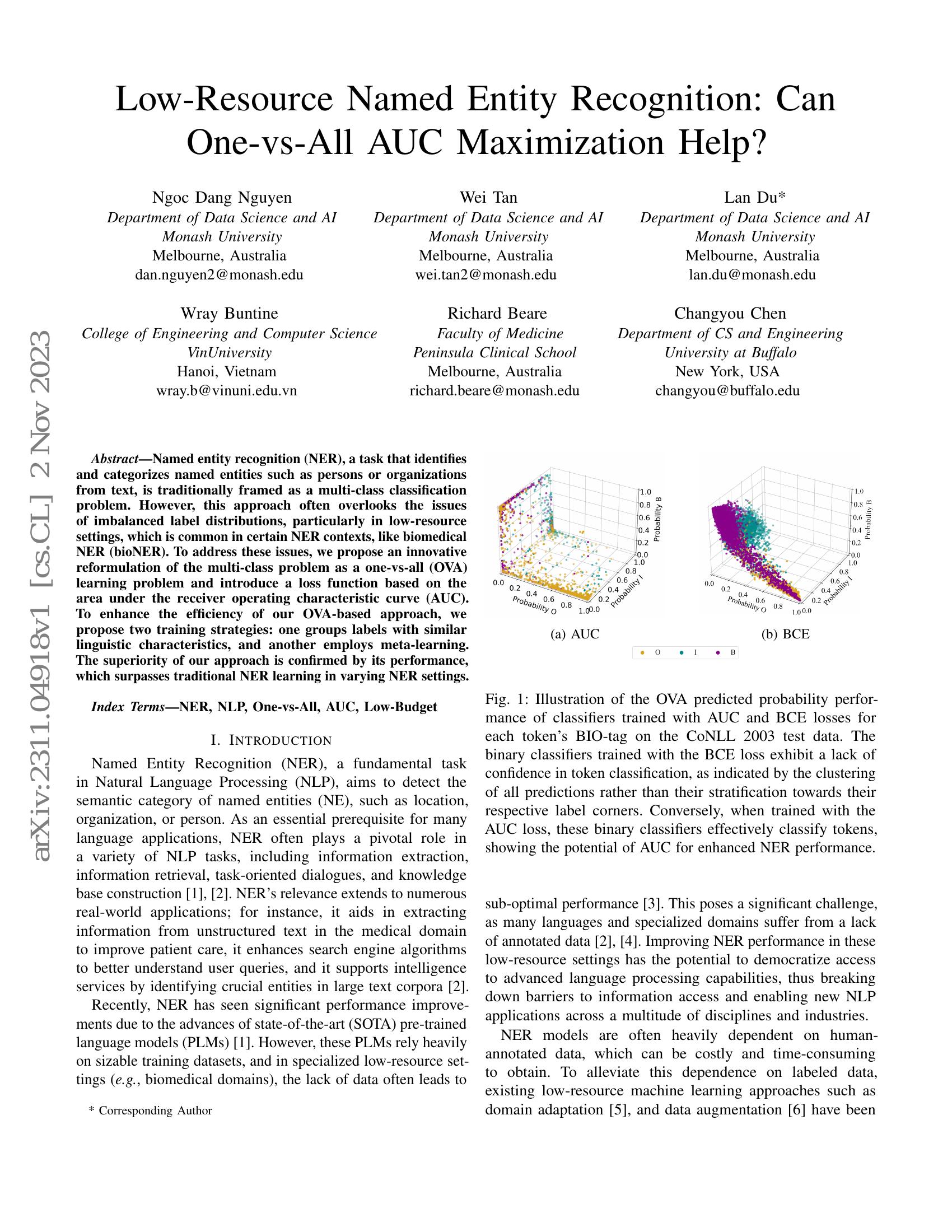 Low-Resource Named Entity Recognition: Can One-vs-All AUC Maximization Help? - 智源社区论文
