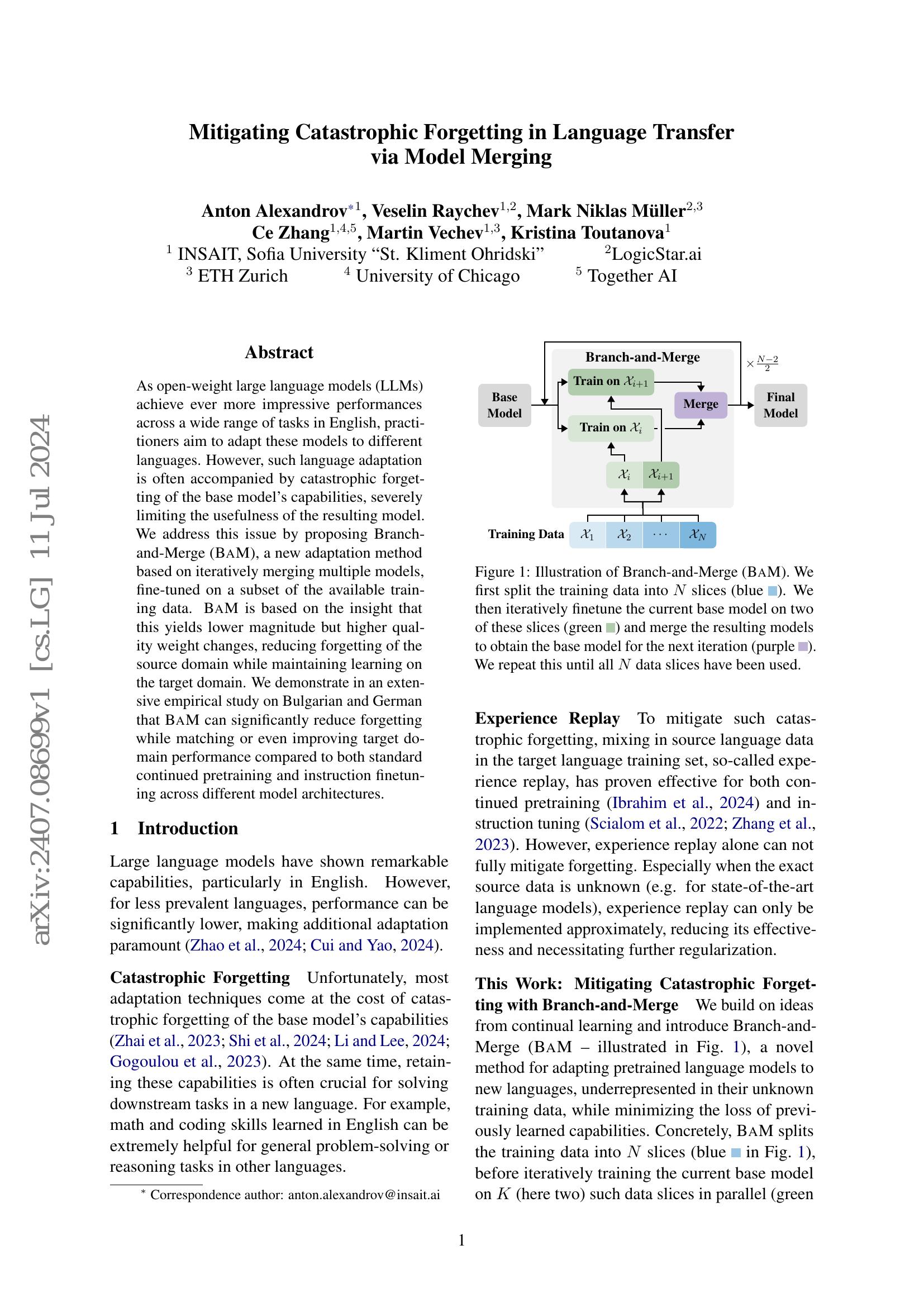 Mitigating Catastrophic Forgetting in Language Transfer via Model Merging - 智源社区论文