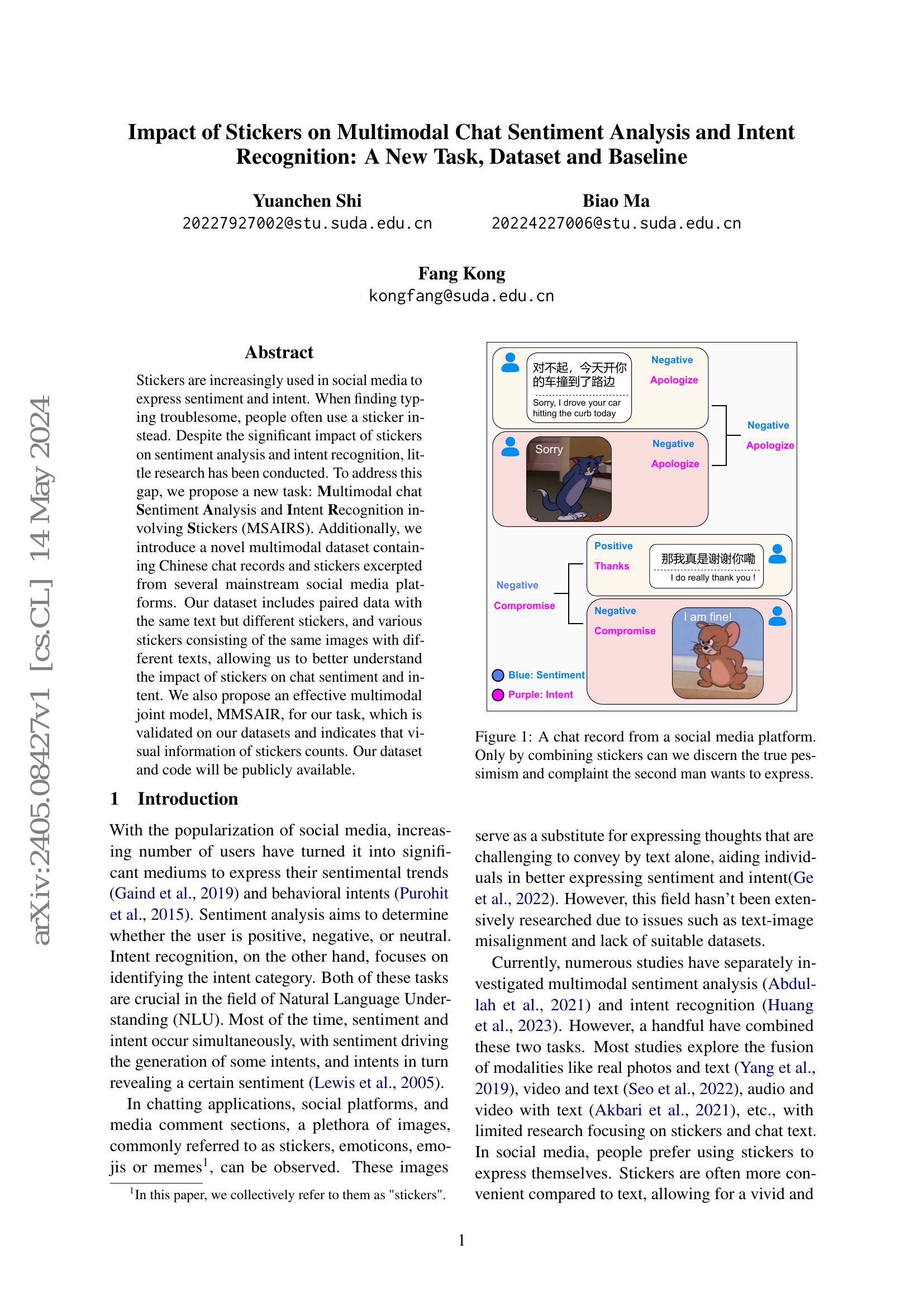 Impact of Stickers on Multimodal Chat Sentiment Analysis and Intent ...
