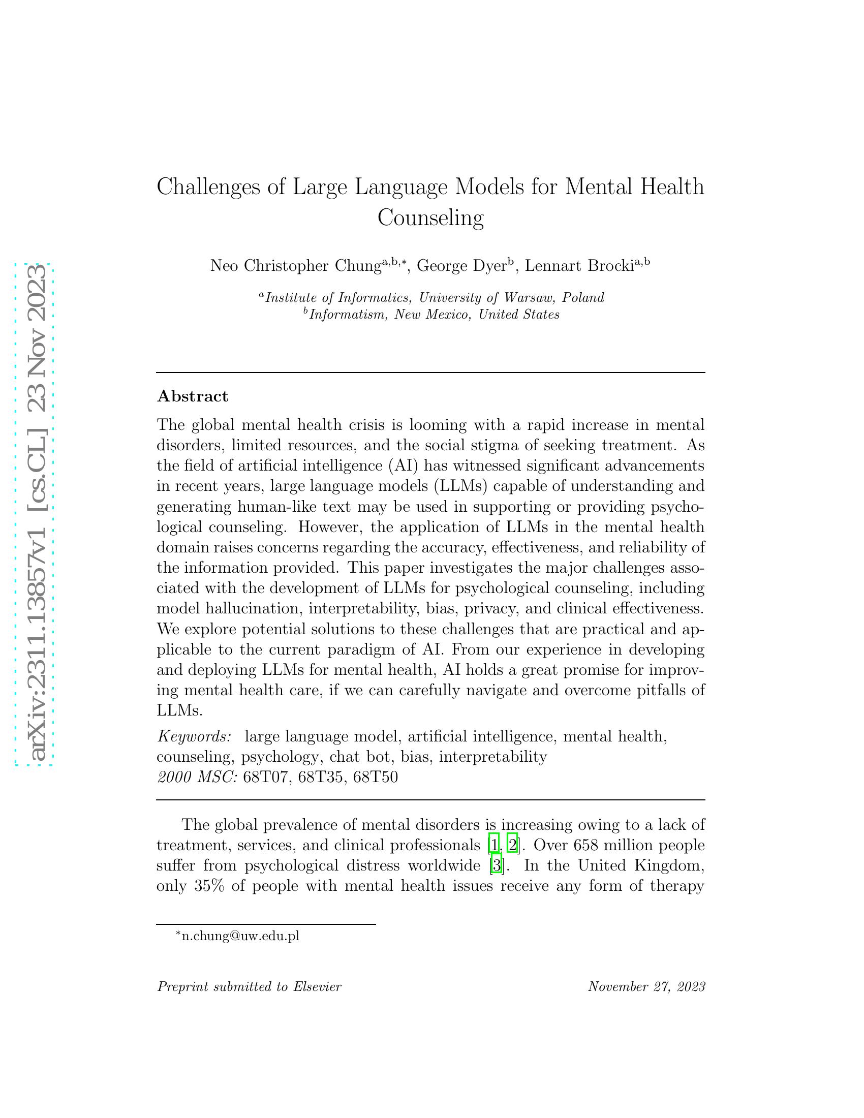 Challenges of Large Language Models for Mental Health Counseling - 智源社区论文