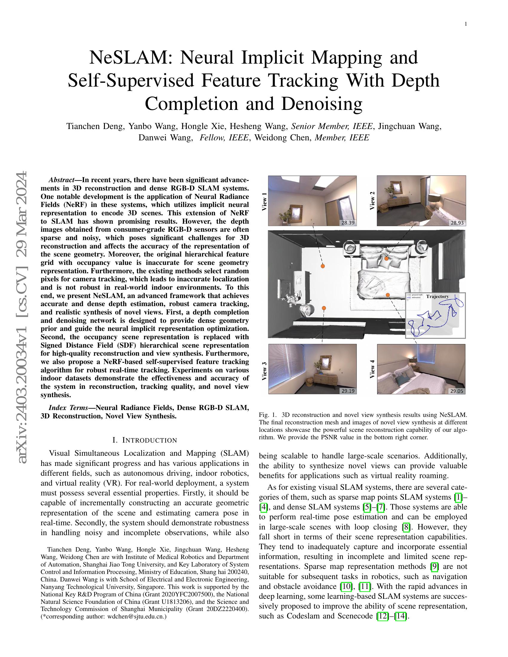 NeSLAM: Neural Implicit Mapping and Self-Supervised Feature Tracking With Depth Completion and ...