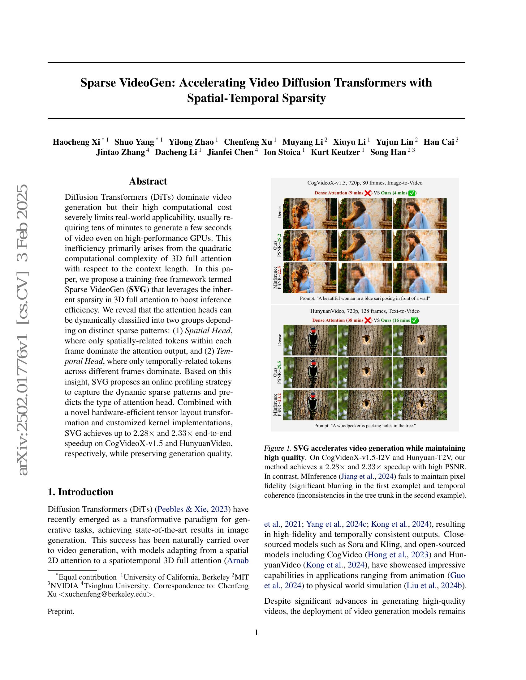 Sparse VideoGen: Accelerating Video Diffusion Transformers with Spatial ...