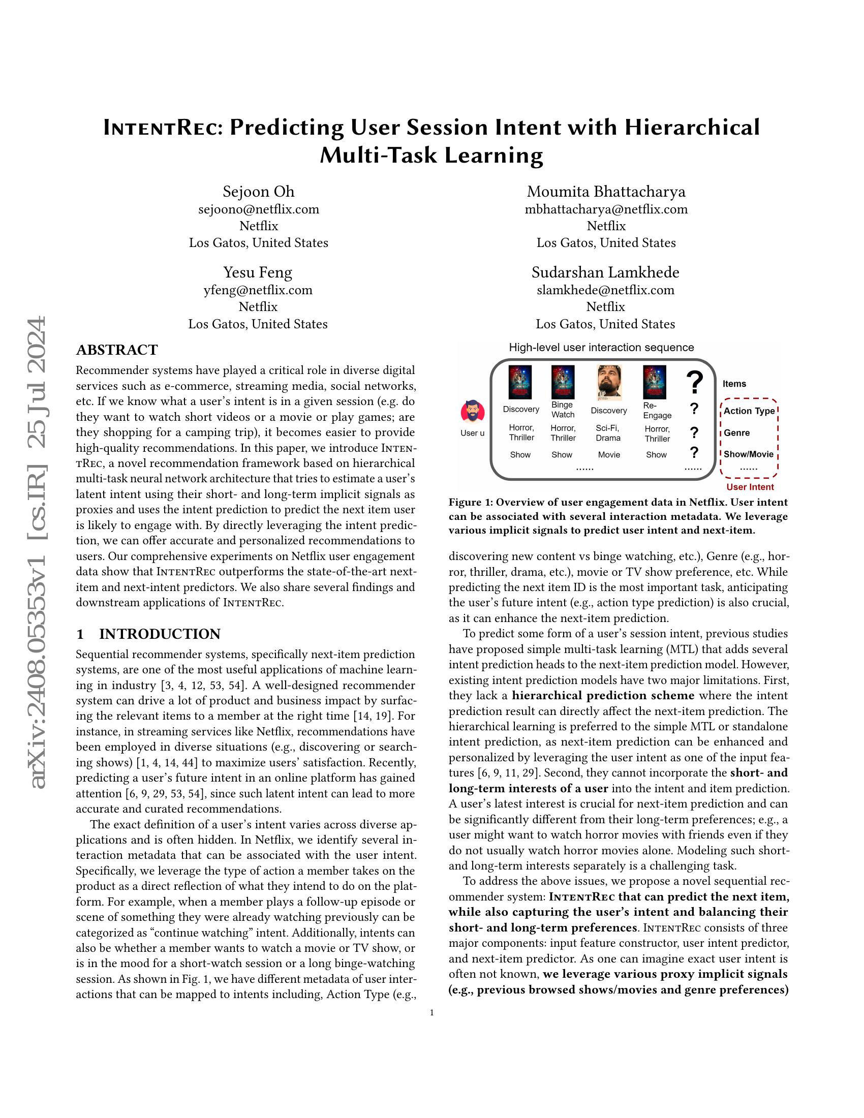 IntentRec: Predicting User Session Intent with Hierarchical Multi-Task Learning - 智源社区论文