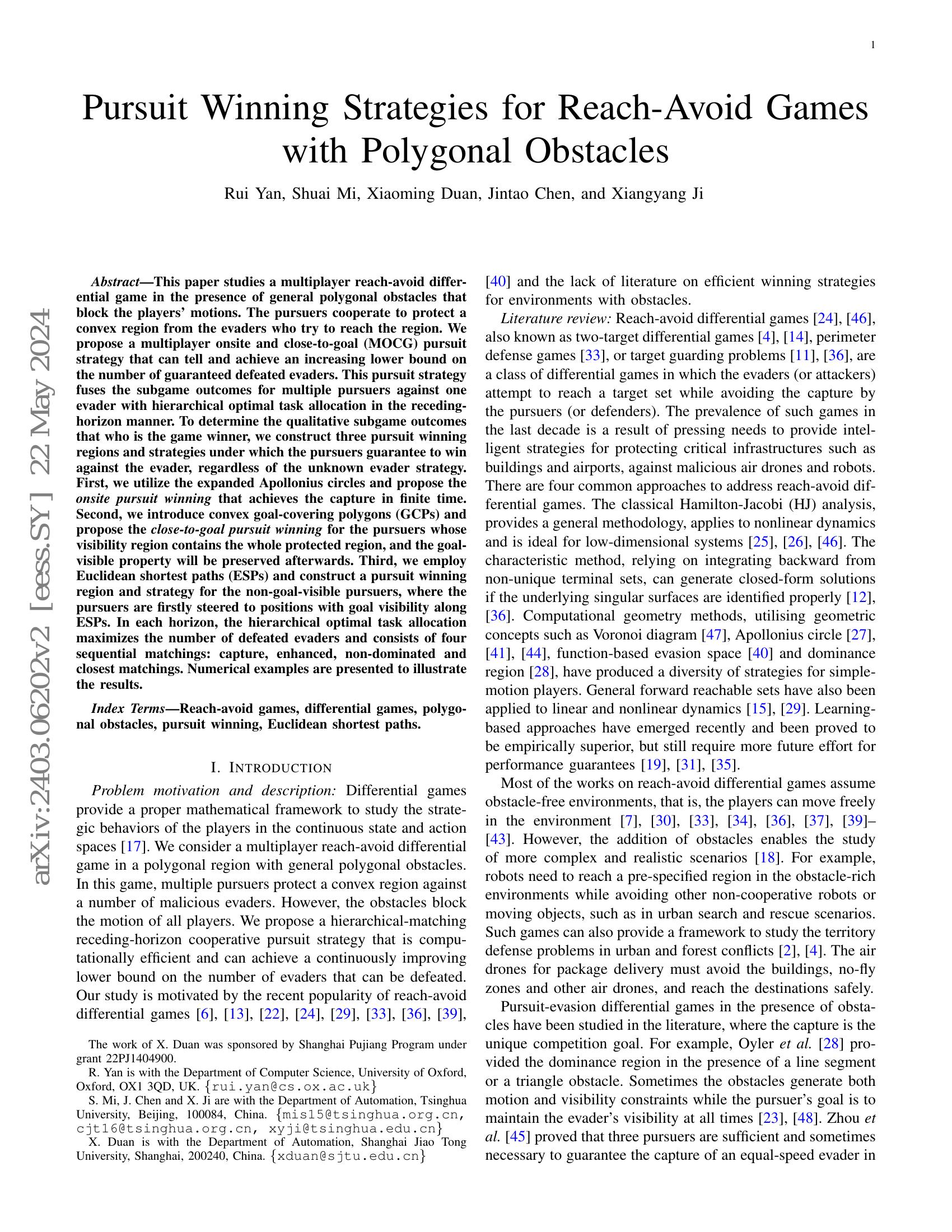 Pursuit Winning Strategies for Reach-Avoid Games with Polygonal ...