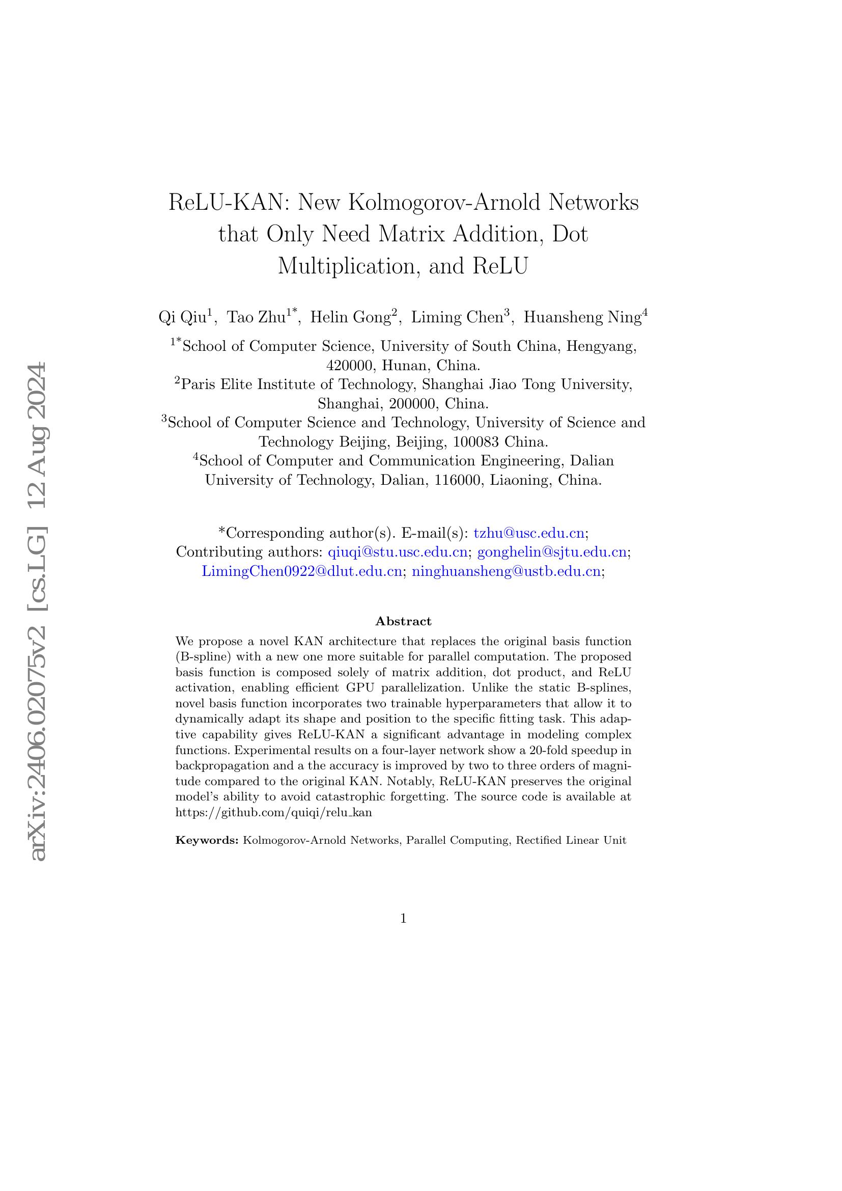 ReLU-KAN: New Kolmogorov-Arnold Networks that Only Need Matrix Addition, Dot Multiplication, and ...