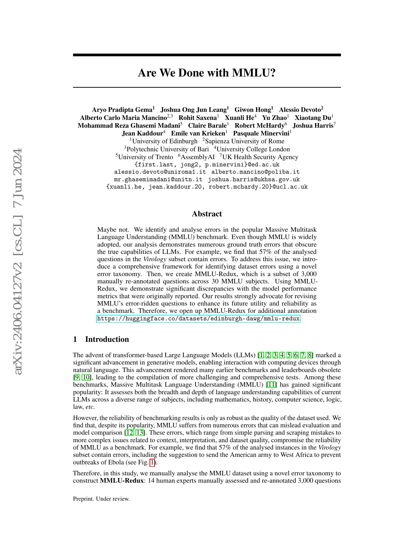 Are We Done with MMLU? - 智源社区论文