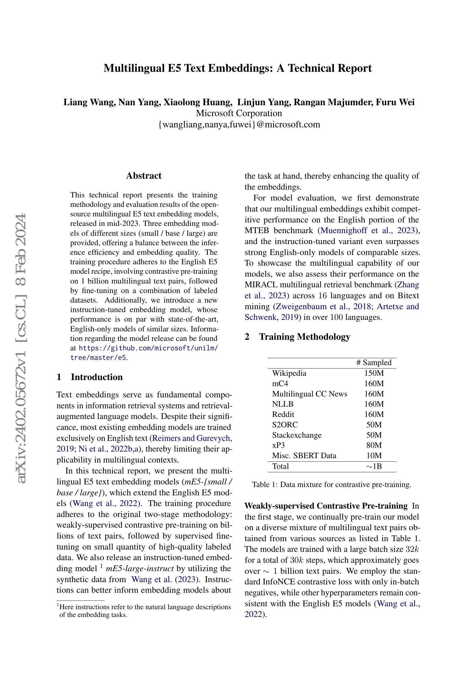 Multilingual E5 Text Embeddings: A Technical Report - 智源社区论文