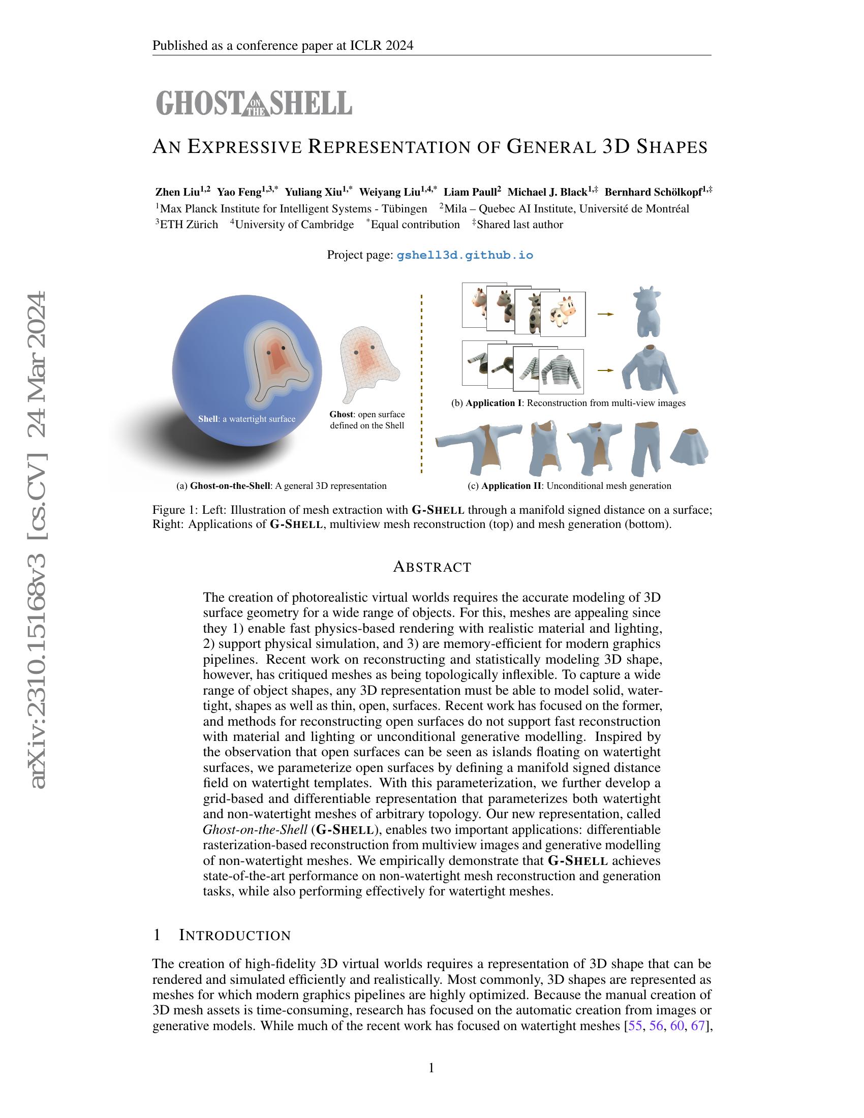 Ghost on the Shell: An Expressive Representation of General 3D Shapes - 智源社区论文