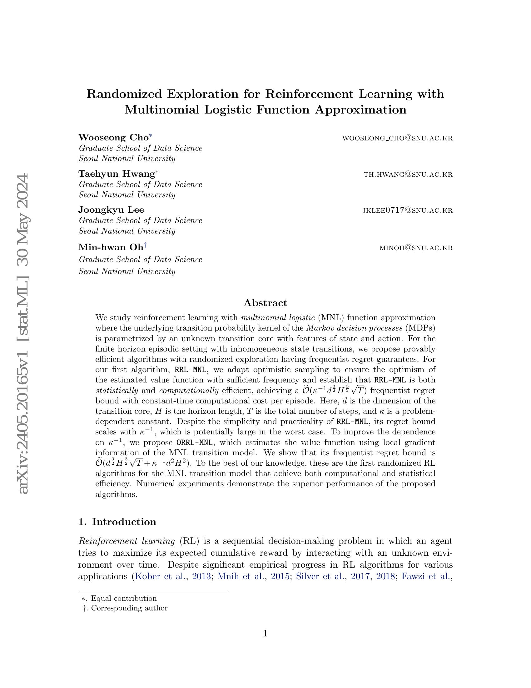 Randomized Exploration for Reinforcement Learning with Multinomial Logistic Function ...