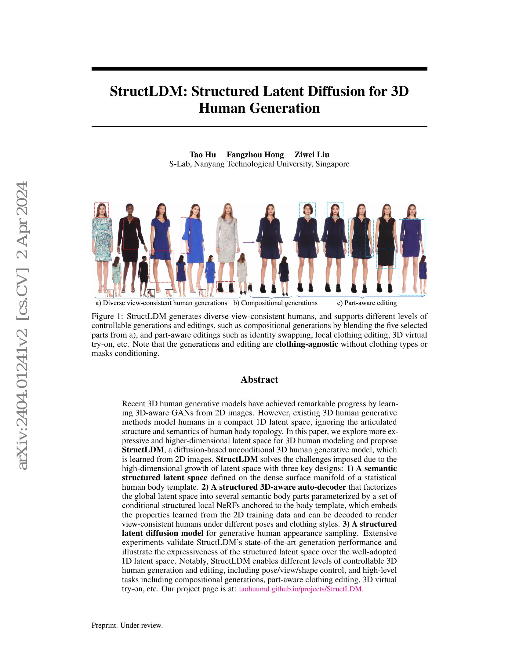 StructLDM: Structured Latent Diffusion for 3D Human Generation - 智源社区论文