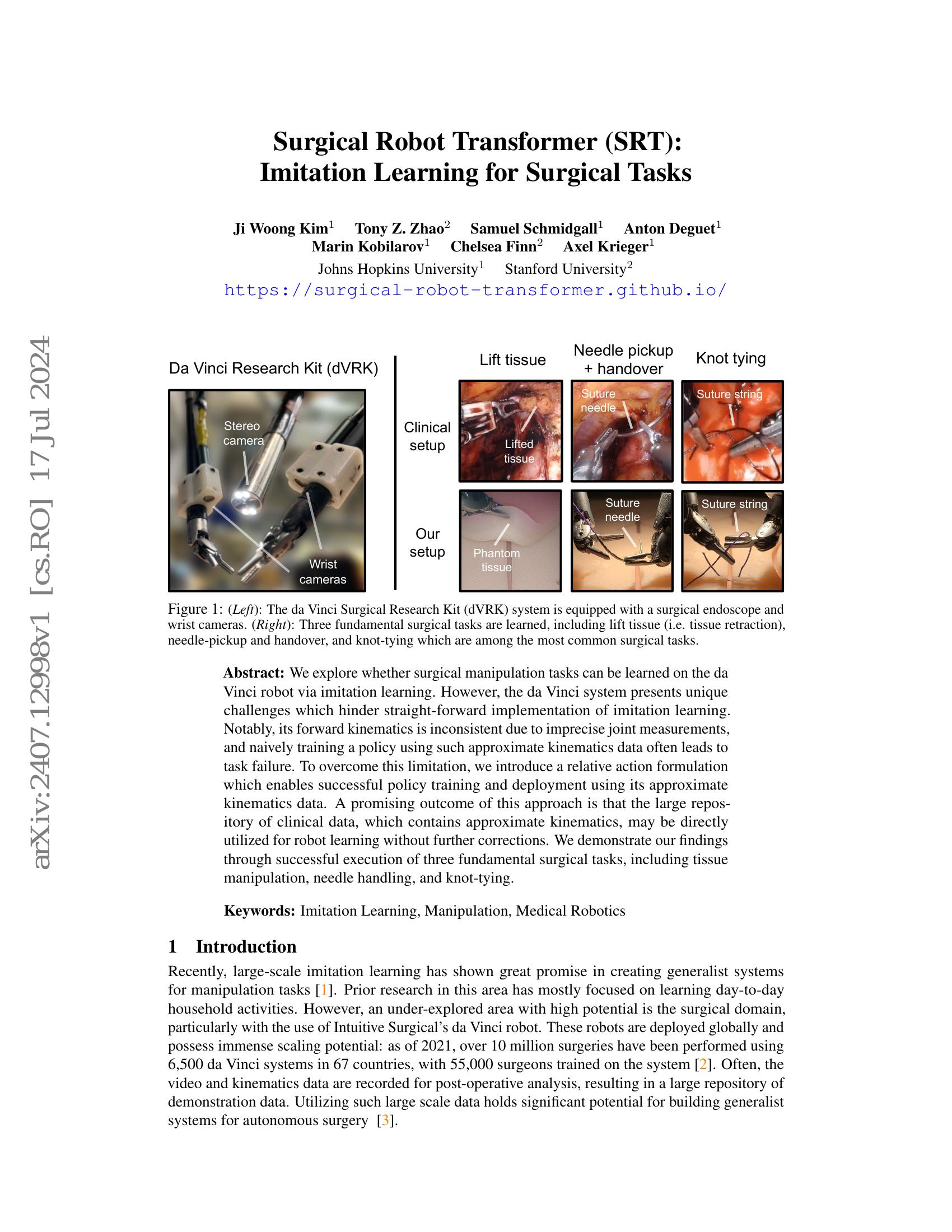 Surgical Robot Transformer (SRT): Imitation Learning for Surgical Tasks - 智源社区论文