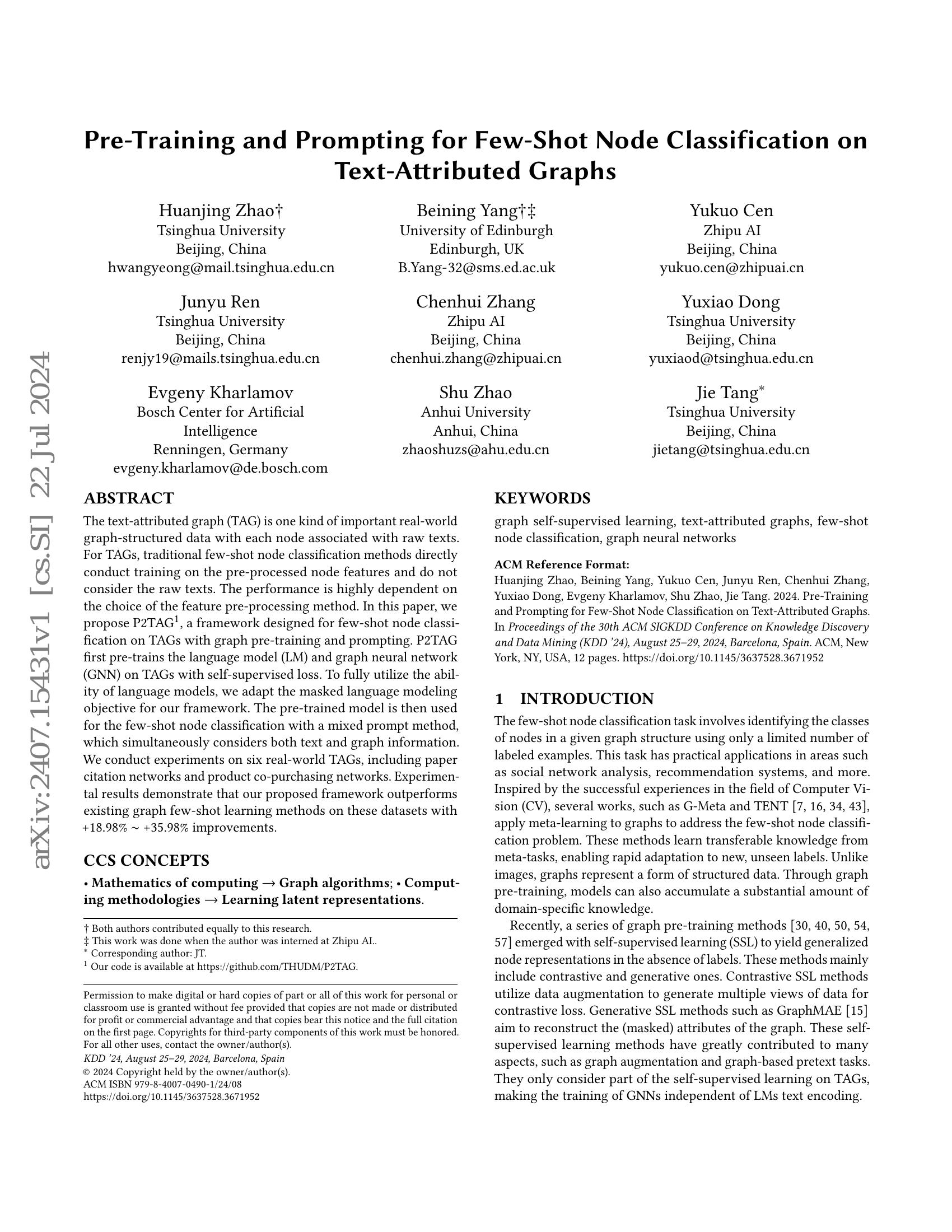 Pre-Training and Prompting for Few-Shot Node Classification on Text ...