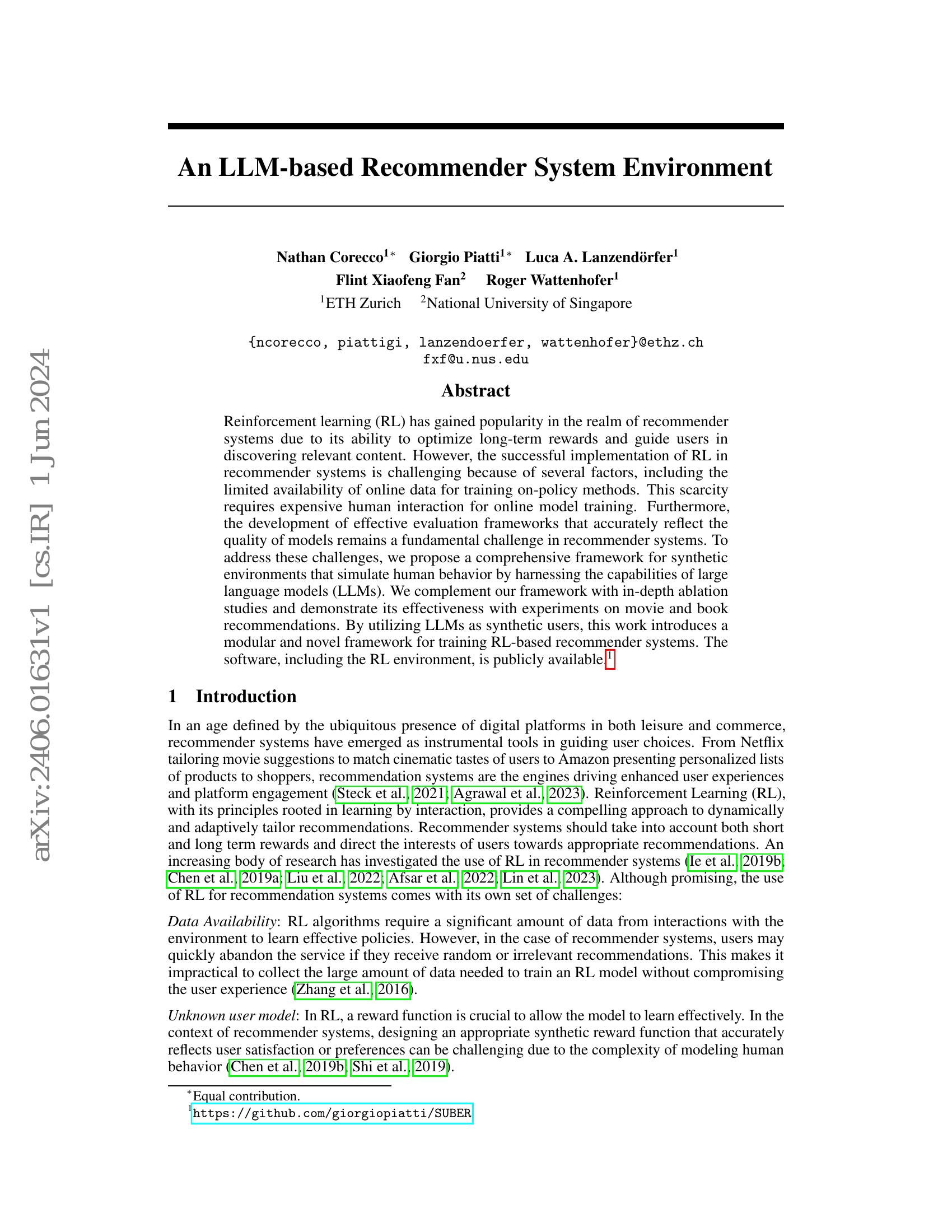 An LLM-based Recommender System Environment - 智源社区论文