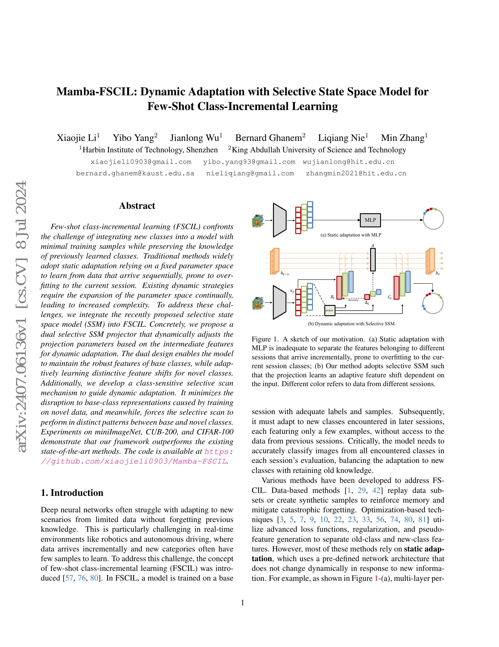Mamba-FSCIL: Dynamic Adaptation with Selective State Space Model for ...
