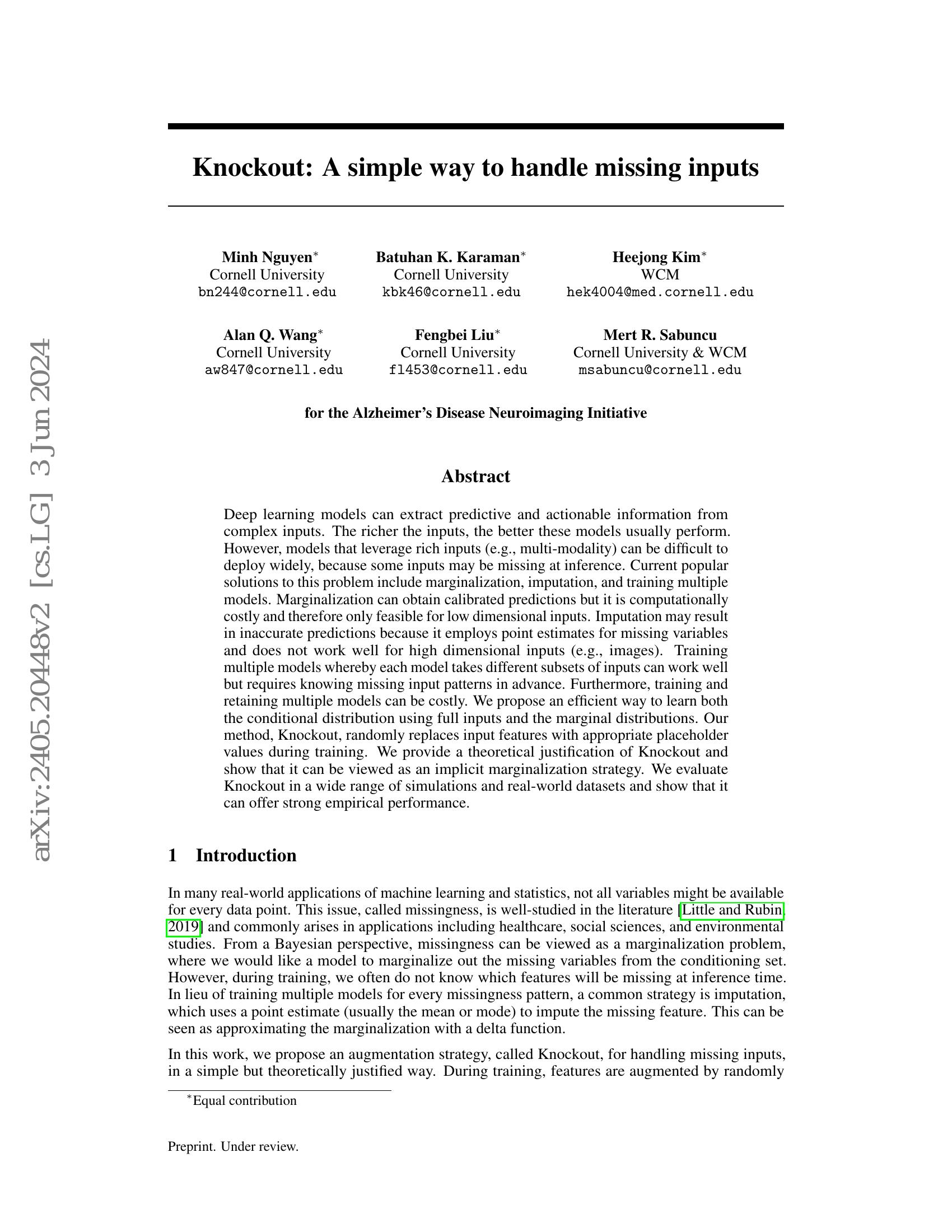 Knockout: A simple way to handle missing inputs - 智源社区论文