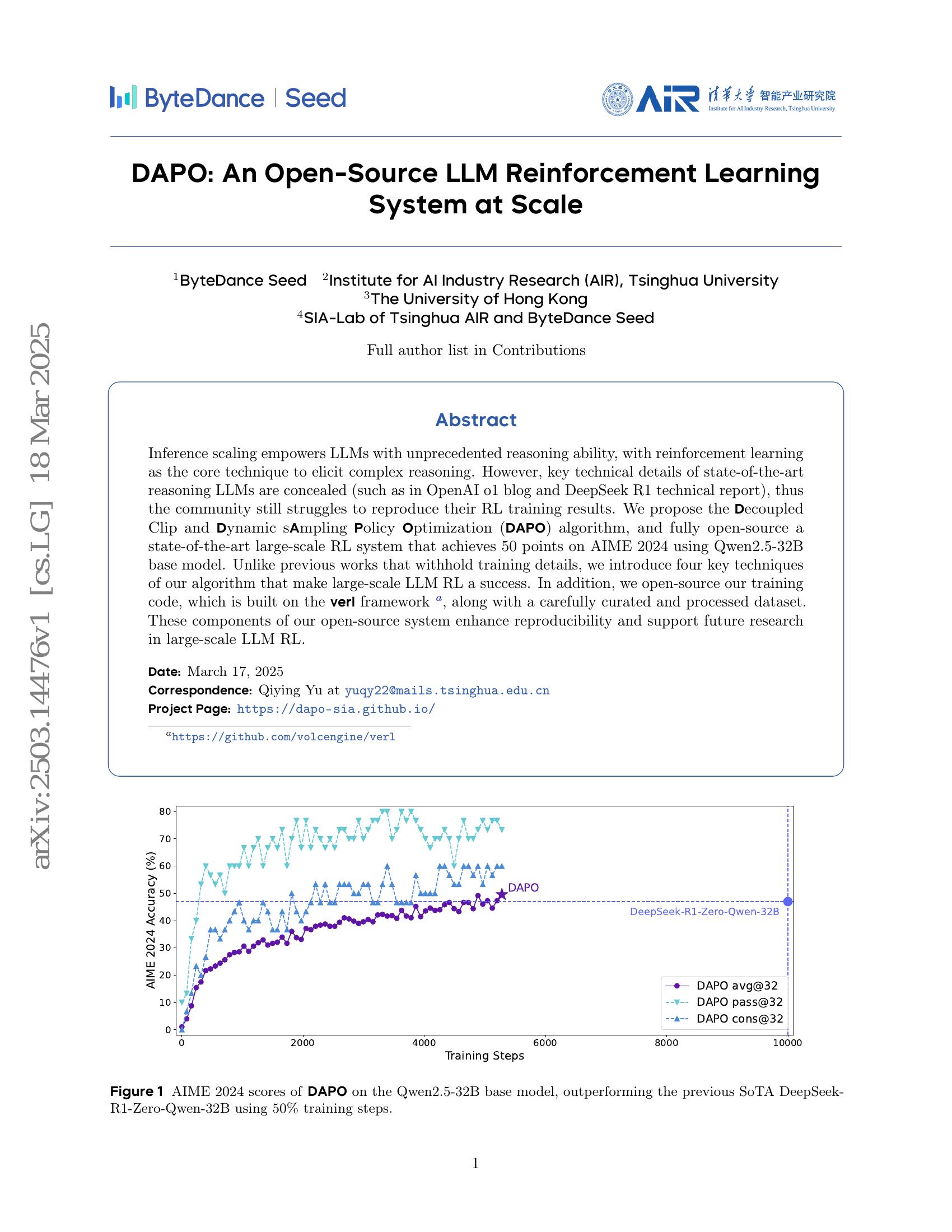 DAPO: An Open-Source LLM Reinforcement Learning System at Scale - 智源社区论文