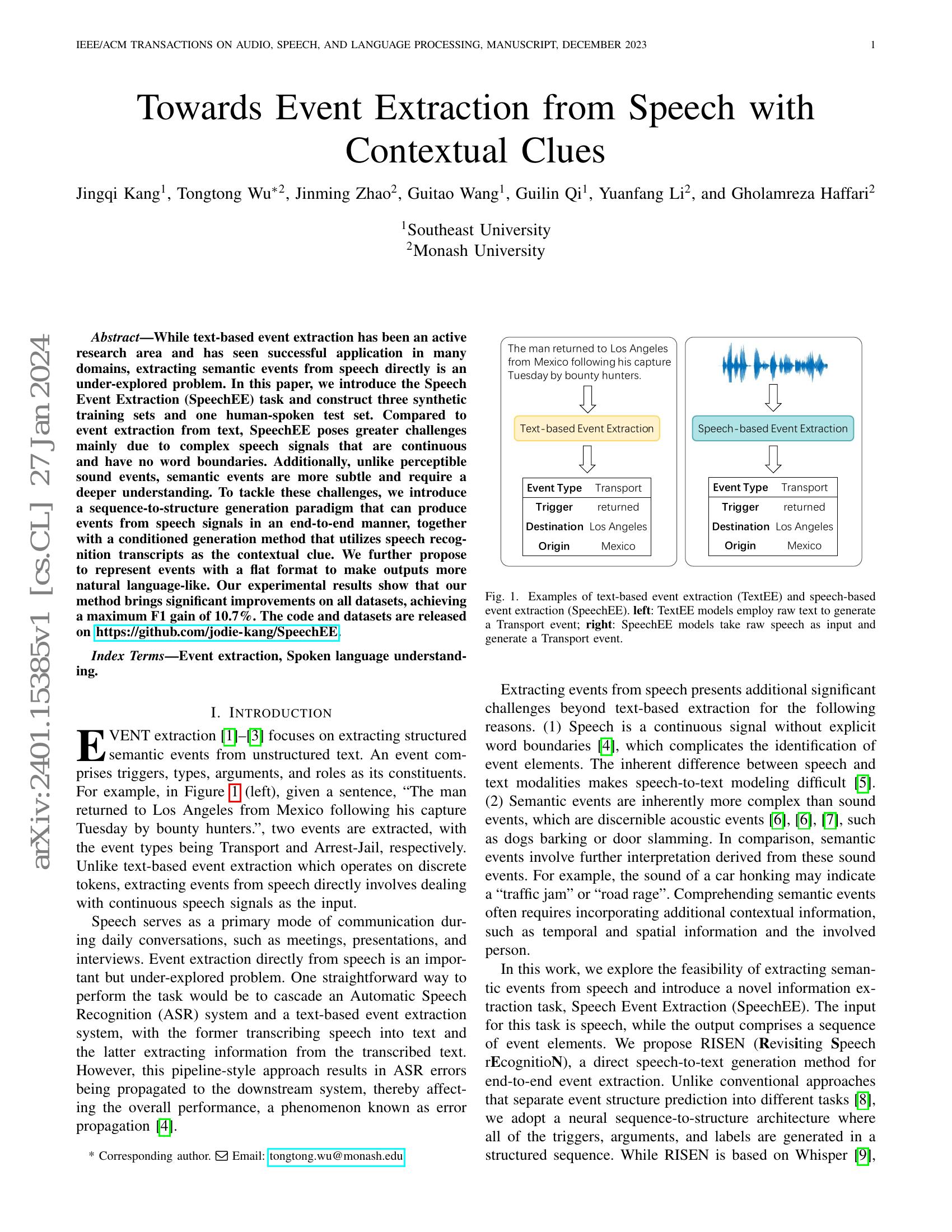 Towards Event Extraction from Speech with Contextual Clues - 智源社区论文
