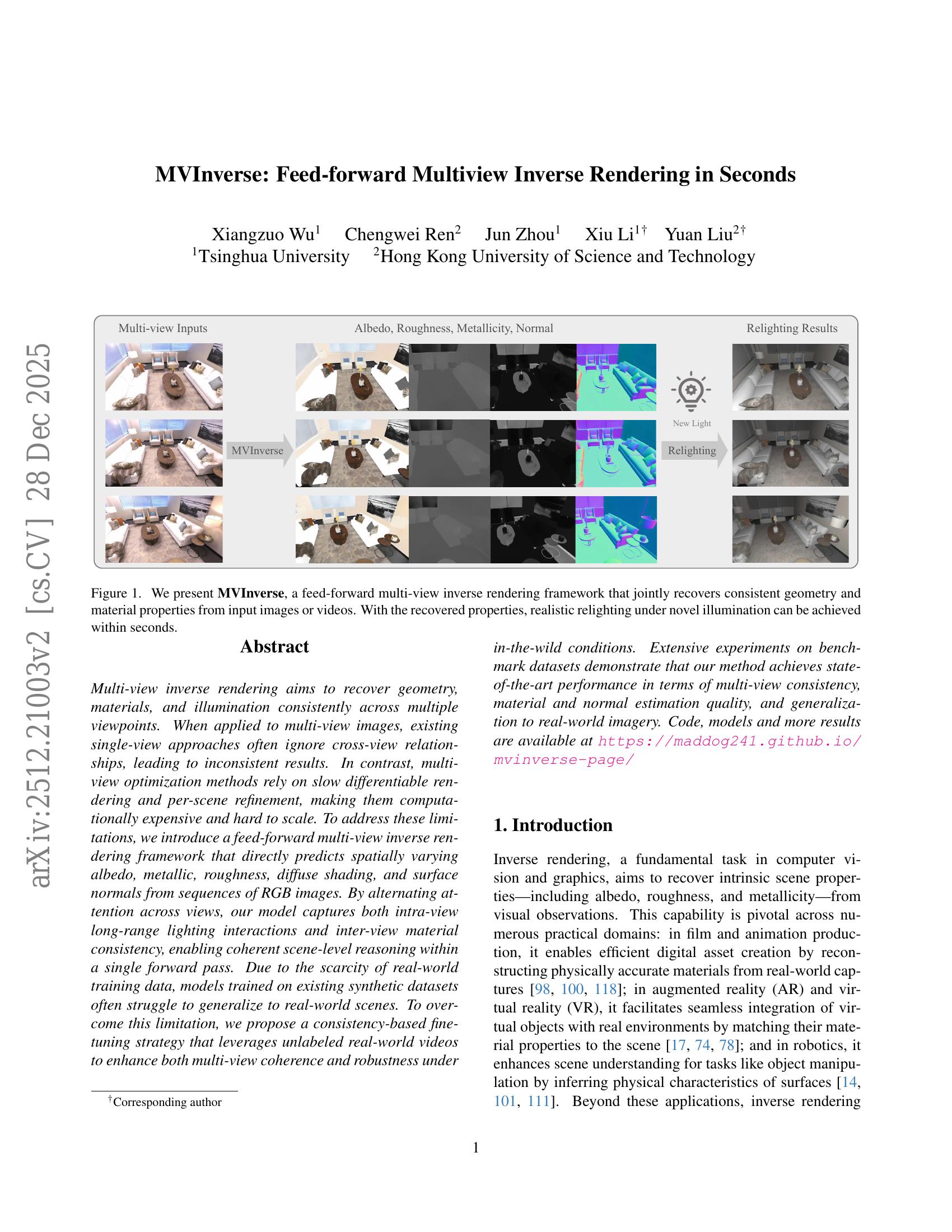 MVInverse: Feed-forward Multi-view Inverse Rendering in Seconds - 智源社区论文