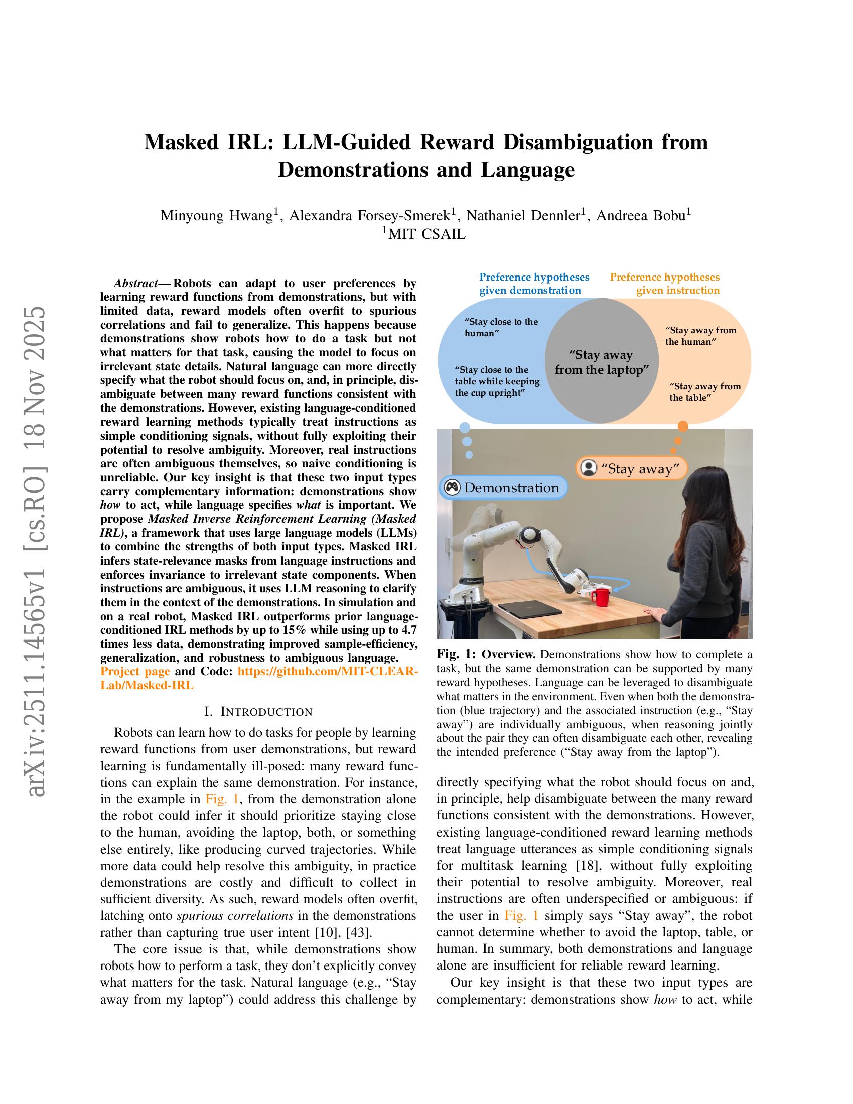 Masked IRL: LLM-Guided Reward Disambiguation from Demonstrations and ...
