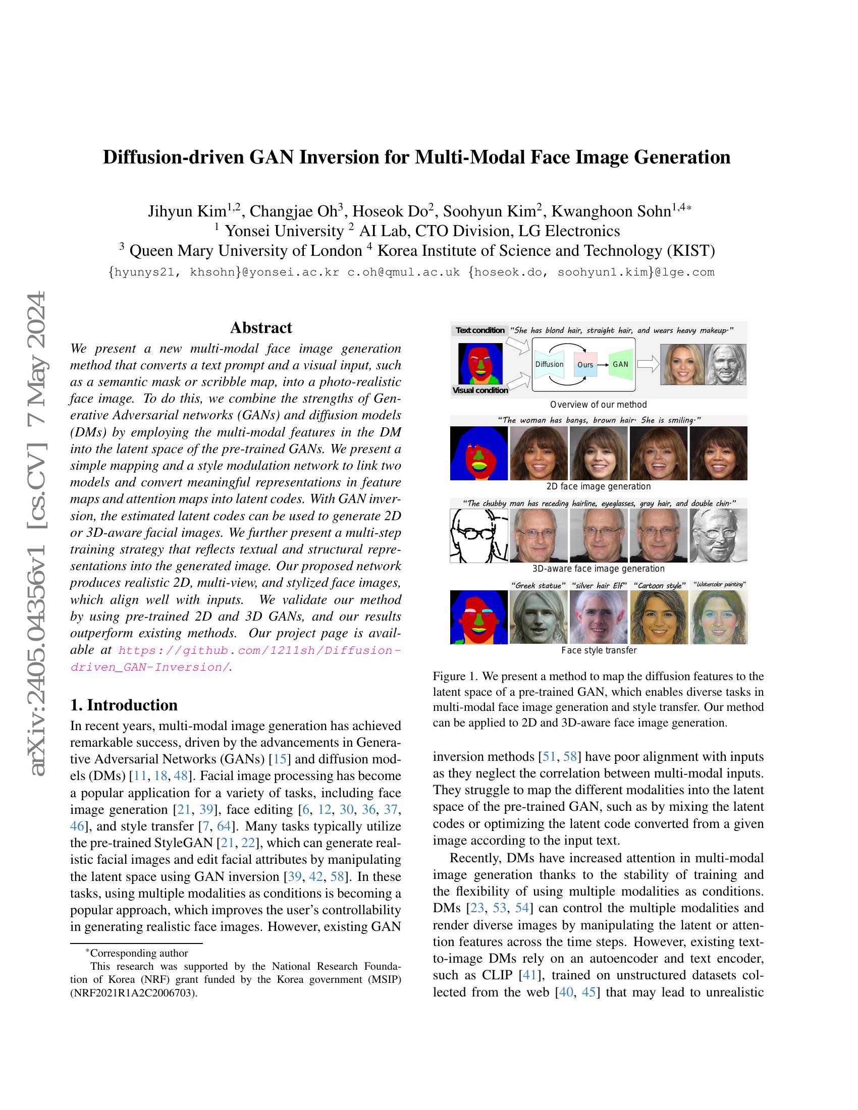 Diffusion-driven GAN Inversion for Multi-Modal Face Image Generation - 智源社区论文