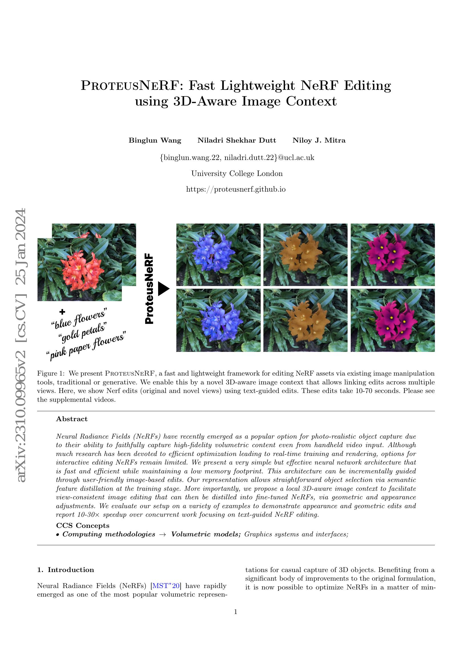 ProteusNeRF: Fast Lightweight NeRF Editing using 3D-Aware Image Context - 智源社区论文