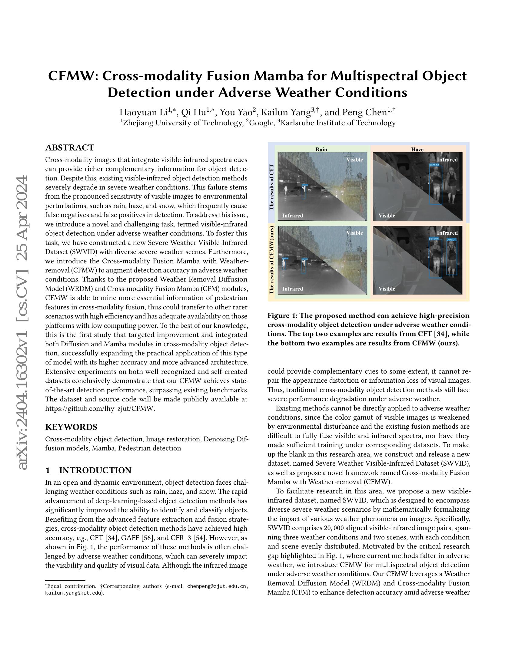 CFMW: Cross-modality Fusion Mamba for Multispectral Object Detection under Adverse Weather ...