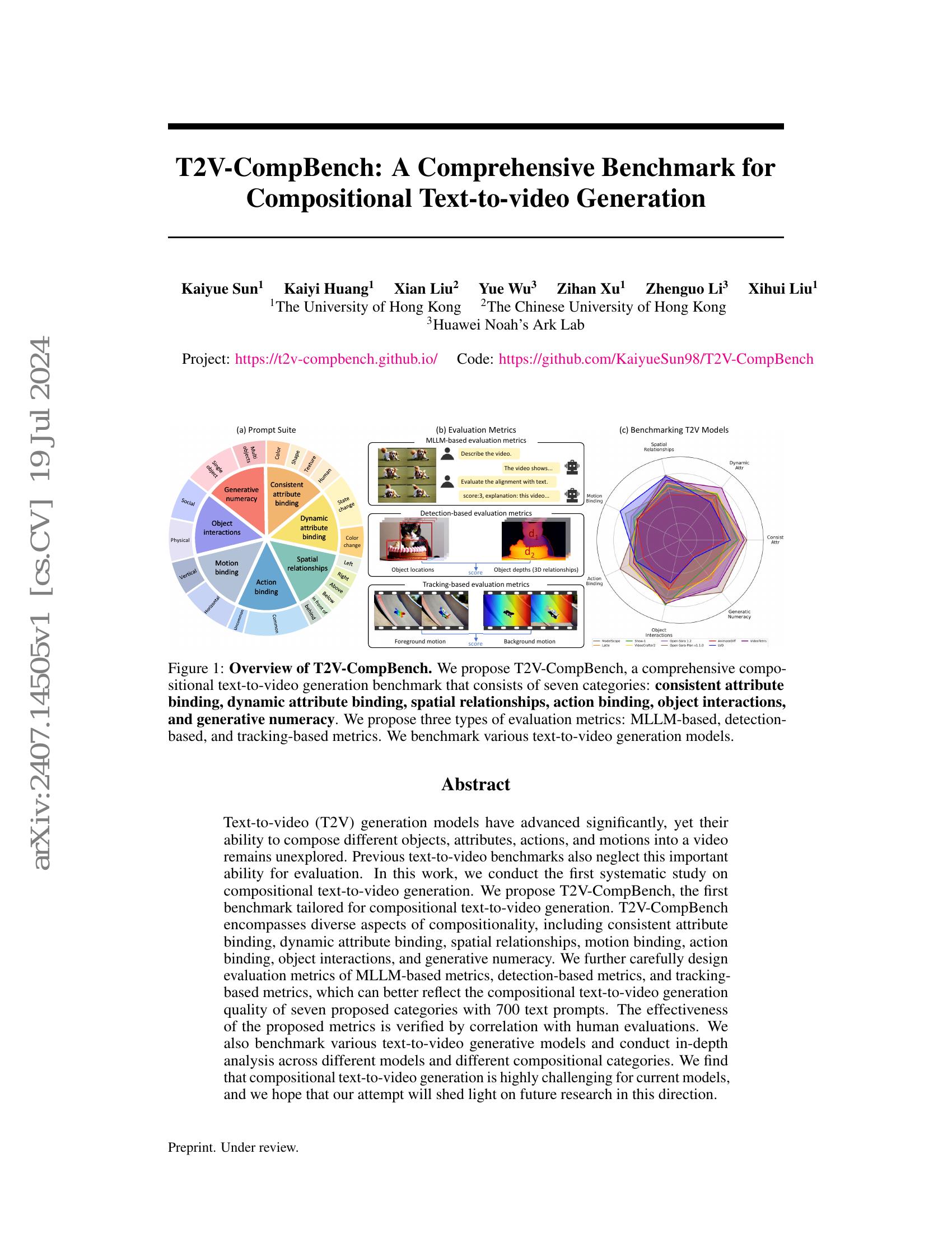 T2V-CompBench: A Comprehensive Benchmark for Compositional Text-to-video Generation - 智源社区论文