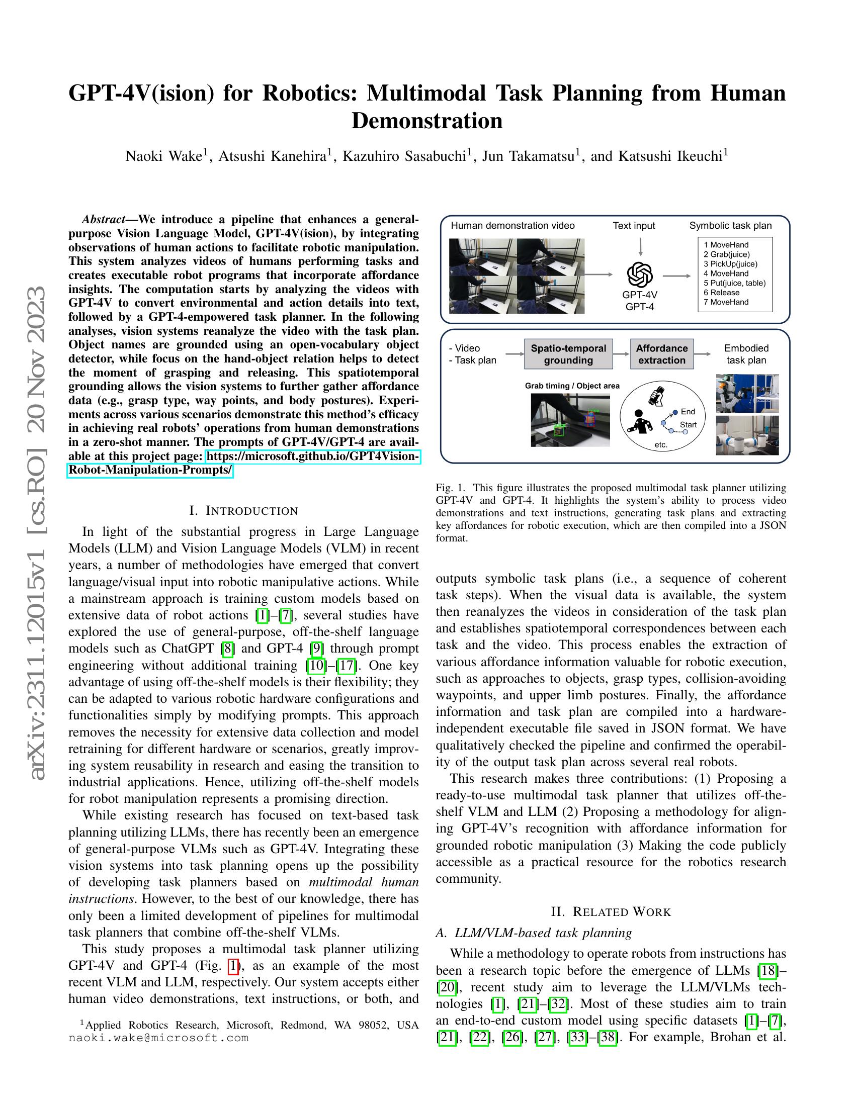 GPT-4V(ision) for Robotics: Multimodal Task Planning from Human Demonstration - 智源社区论文