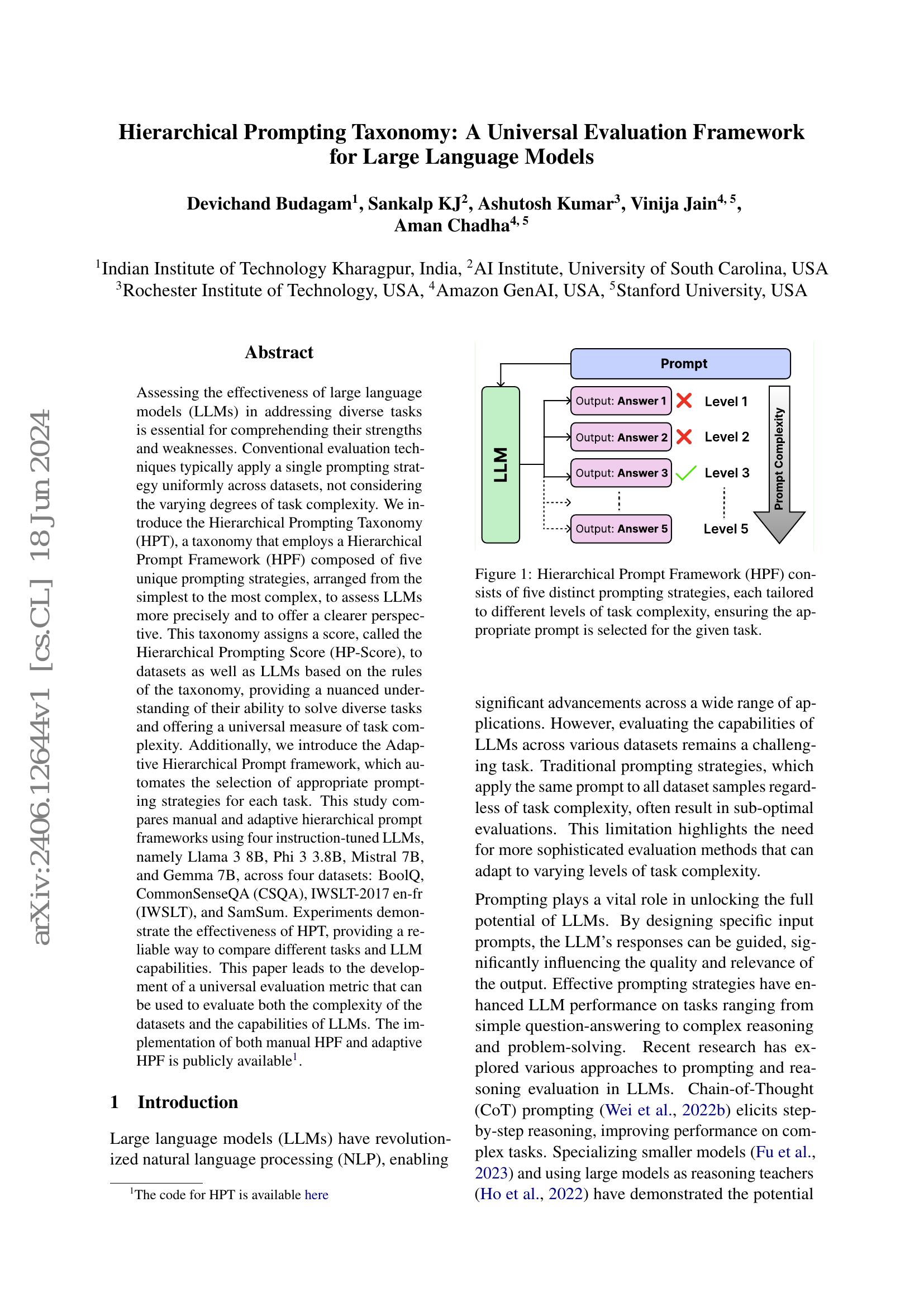Hierarchical Prompting Taxonomy: A Universal Evaluation Framework for Large Language Models - 智源社区论文