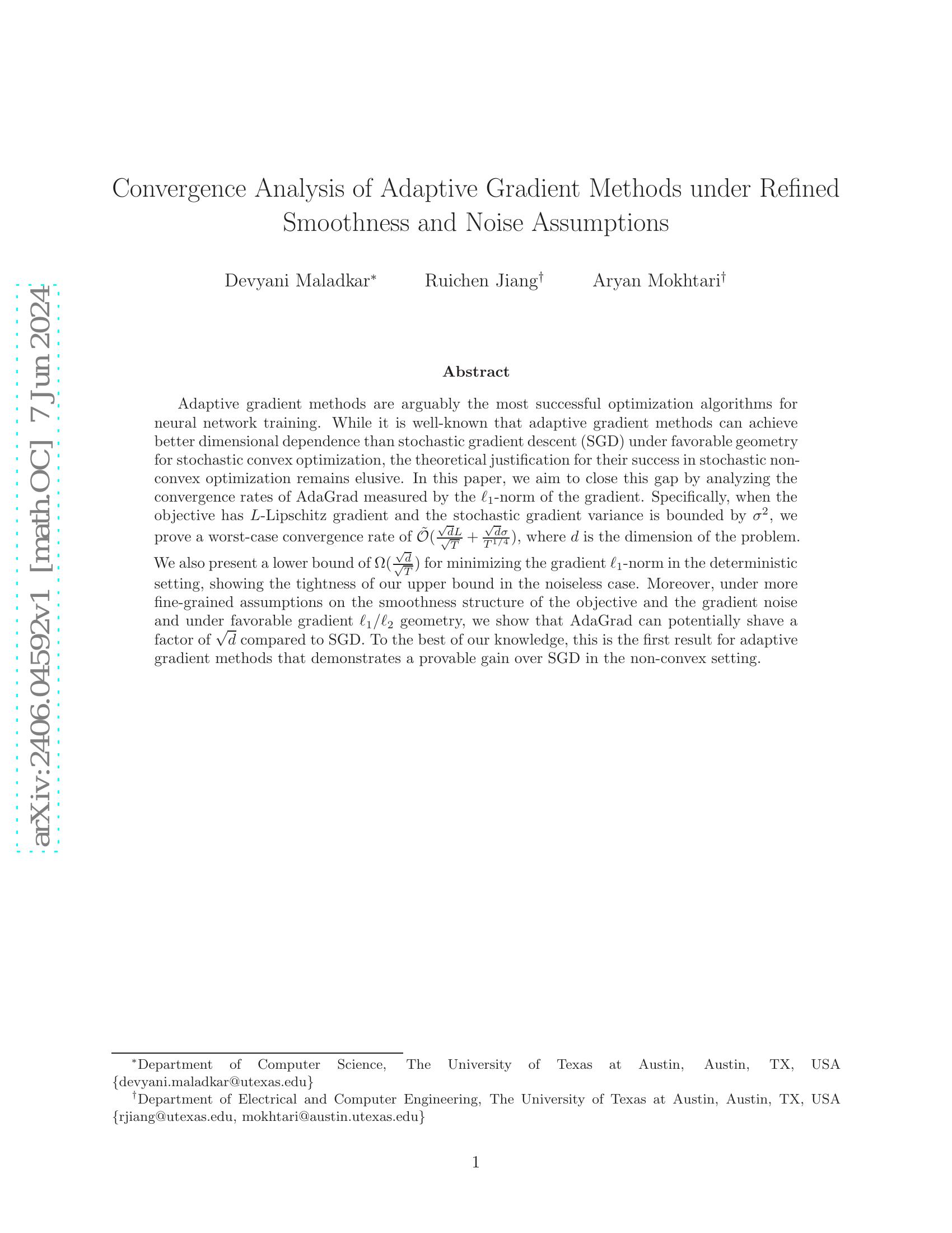 Convergence Analysis of Adaptive Gradient Methods under Refined ...
