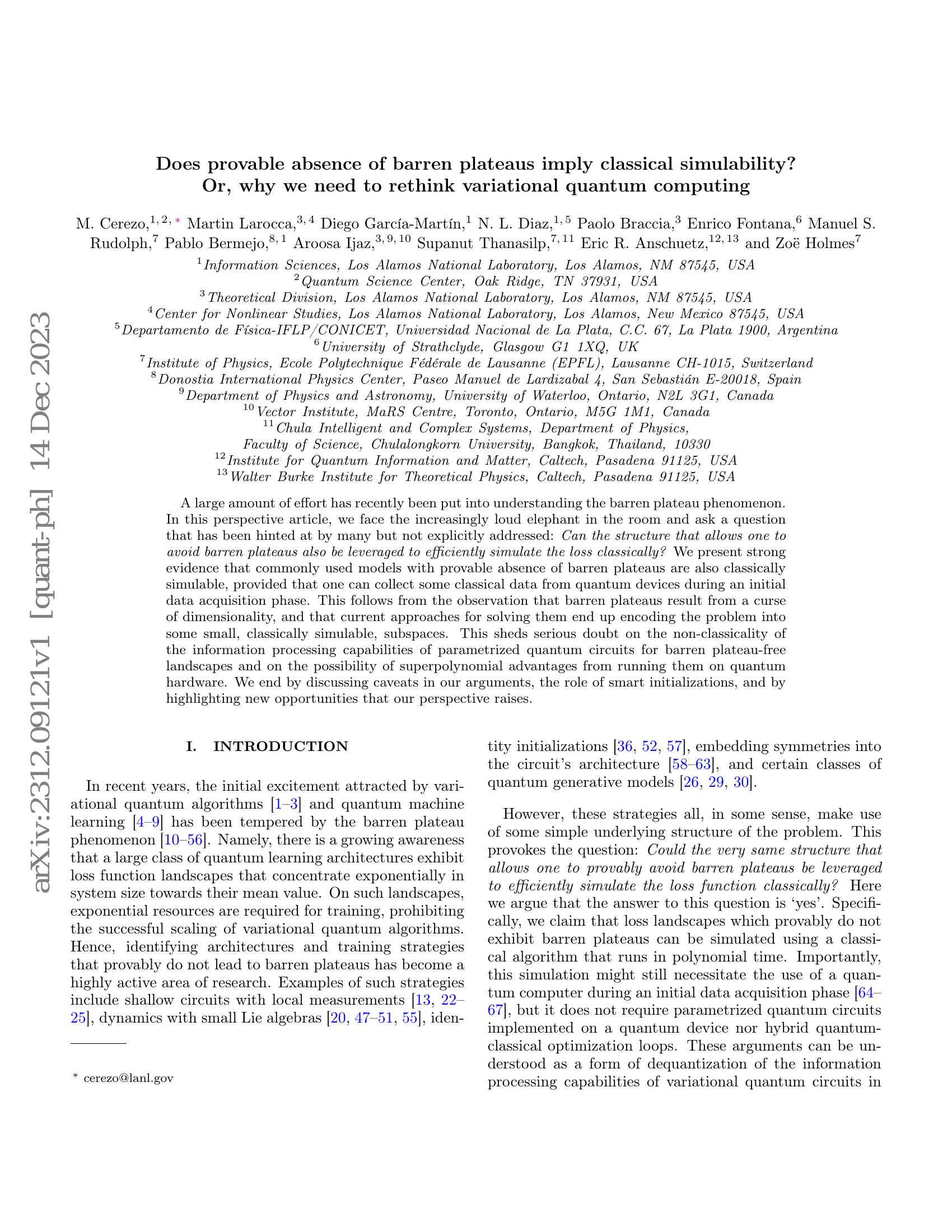 Does provable absence of barren plateaus imply classical simulability ...