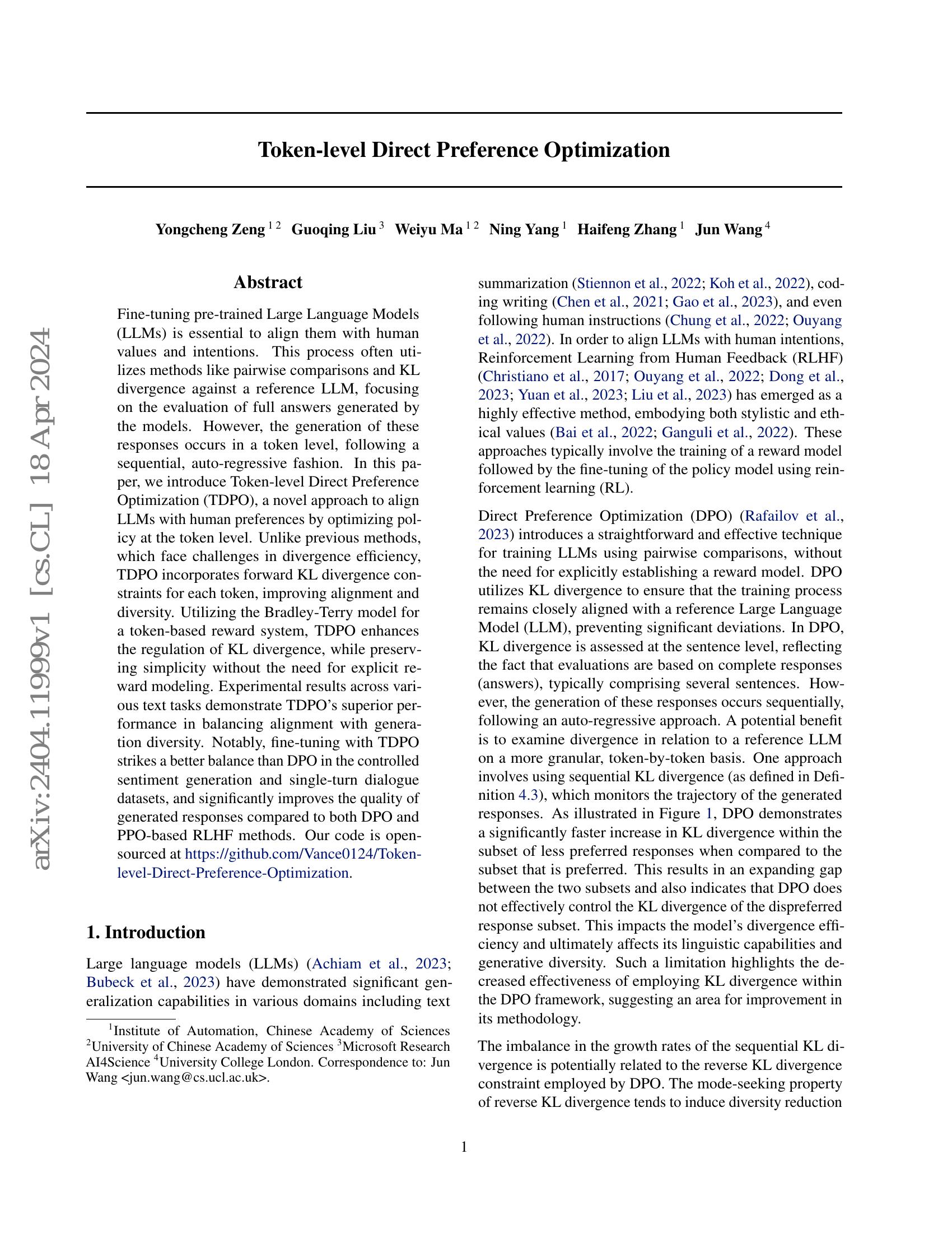 Token-level Direct Preference Optimization - 智源社区论文