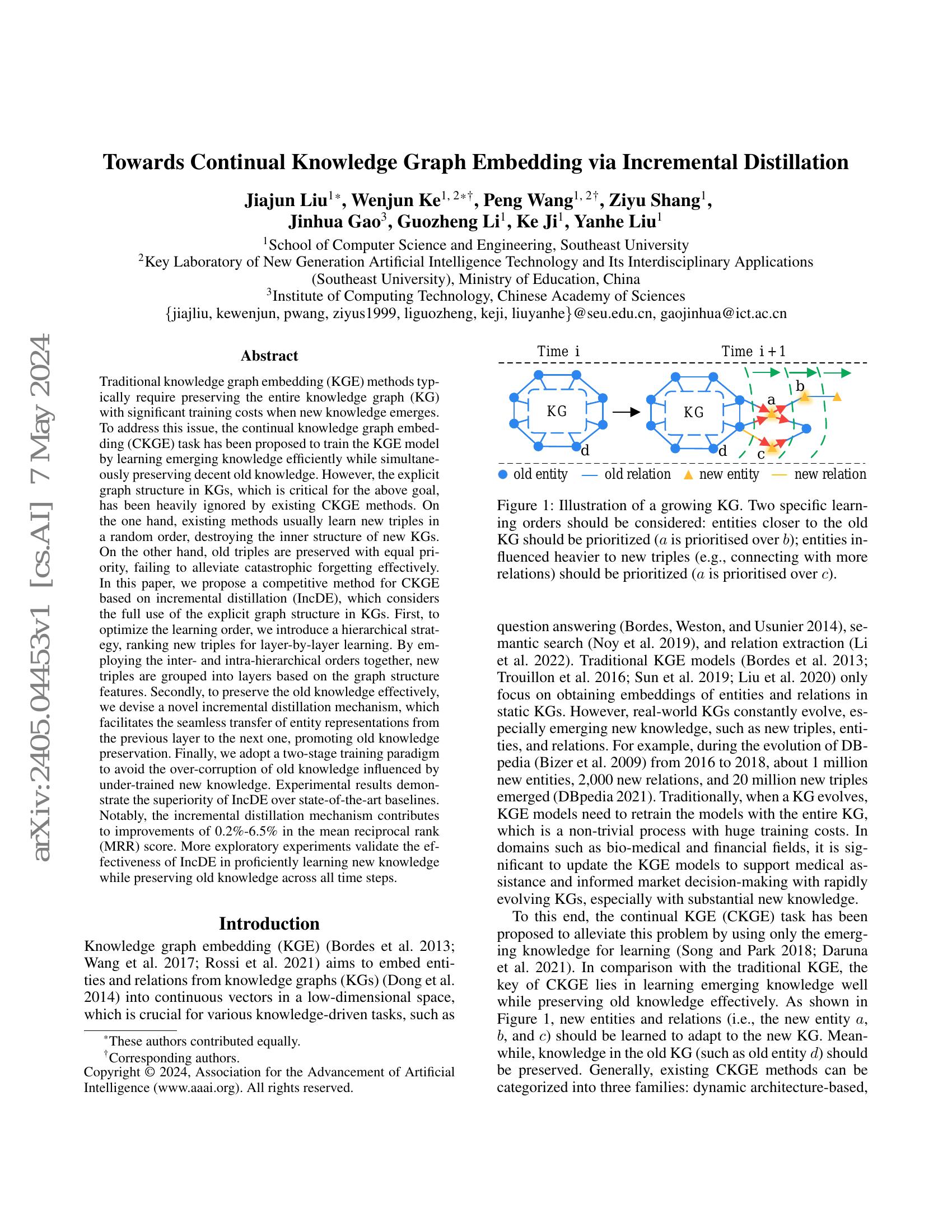 Towards Continual Knowledge Graph Embedding via Incremental Distillation - 智源社区论文