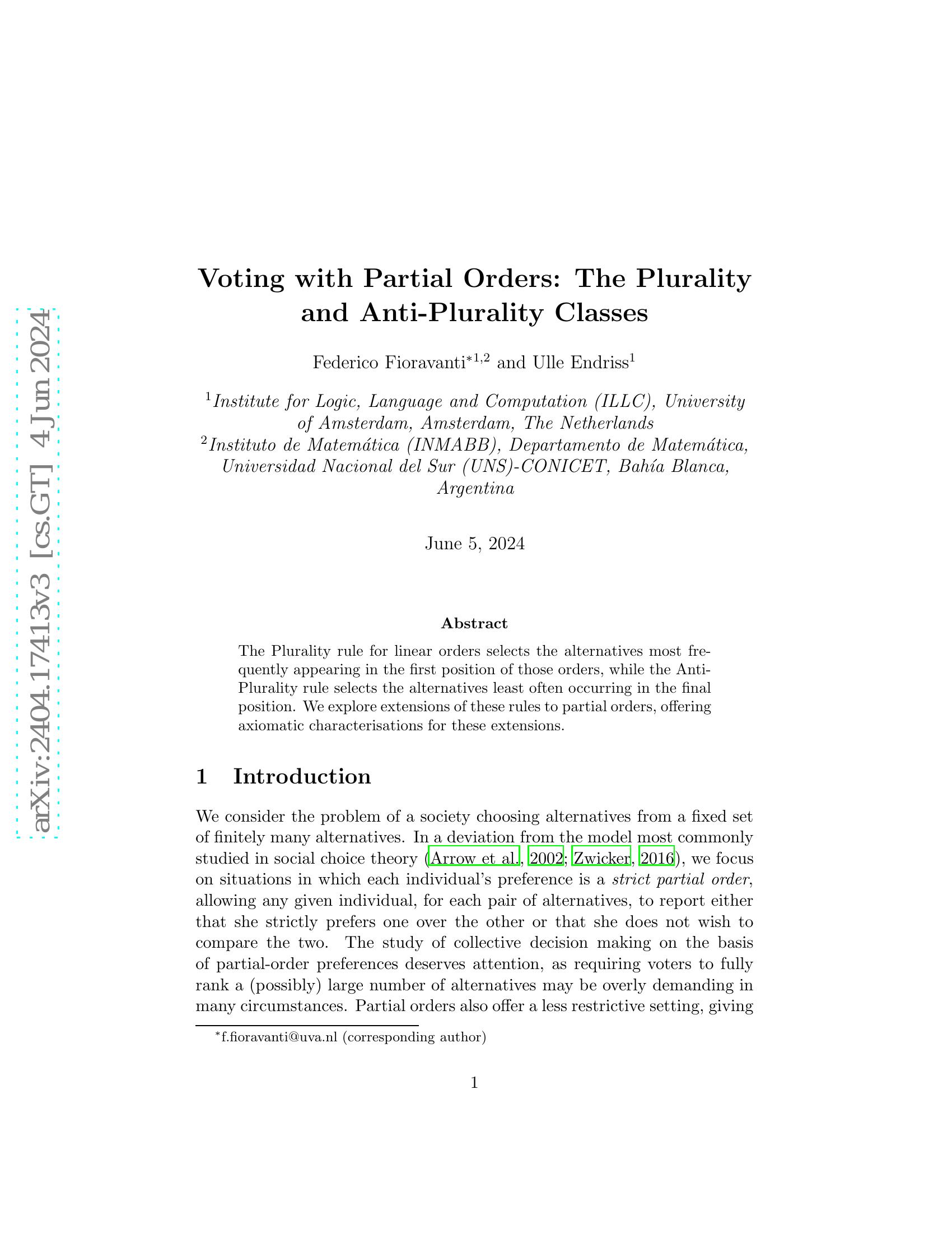 Voting with Partial Orders: The Plurality and Anti-Plurality Classes ...