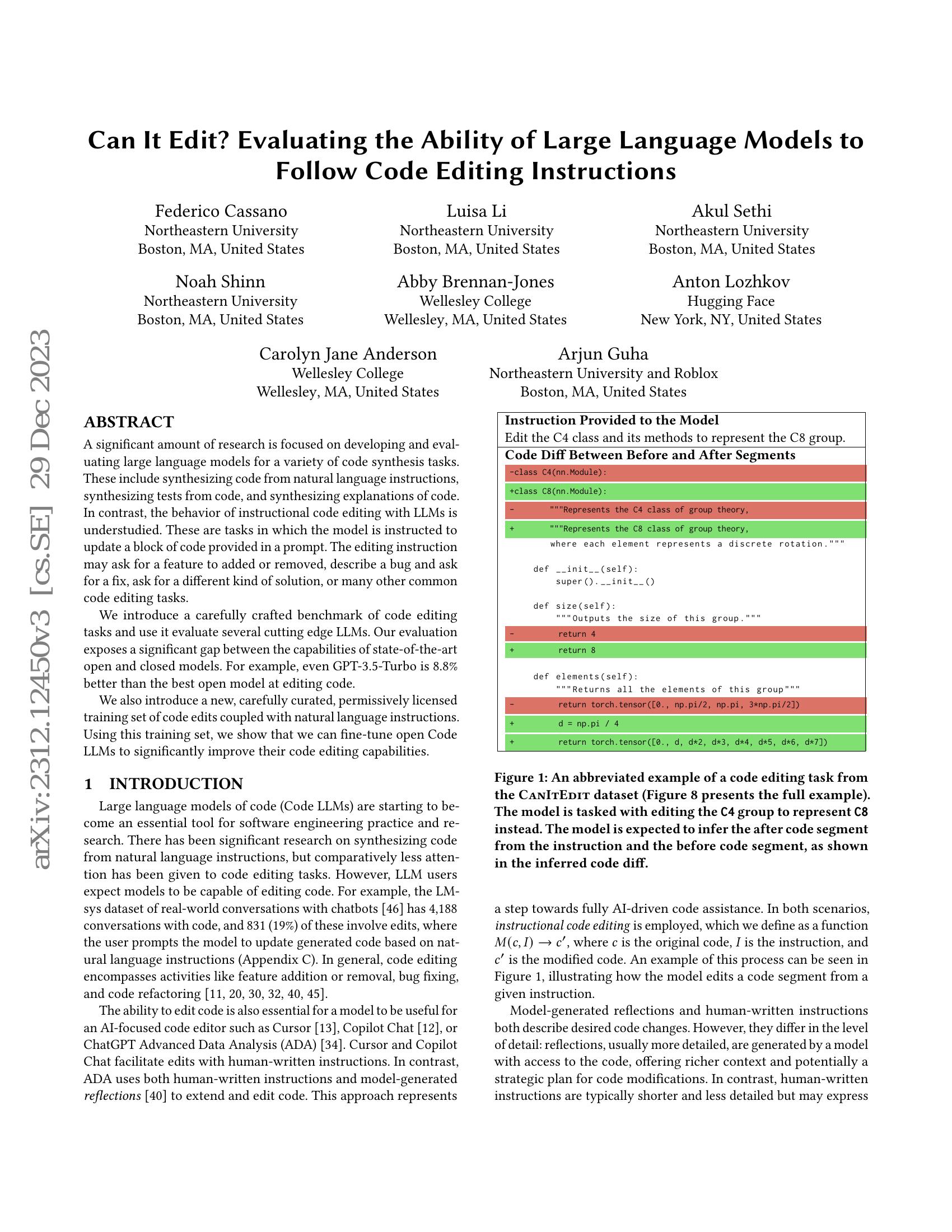 Can It Edit? Evaluating the Ability of Large Language Models to Follow Code Editing Instructions ...