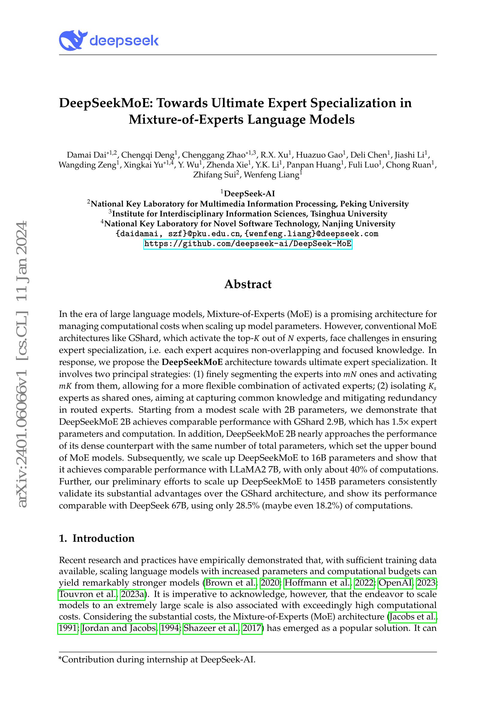 DeepSeekMoE: Towards Ultimate Expert Specialization in Mixture-of-Experts Language Models - 智源社区论文
